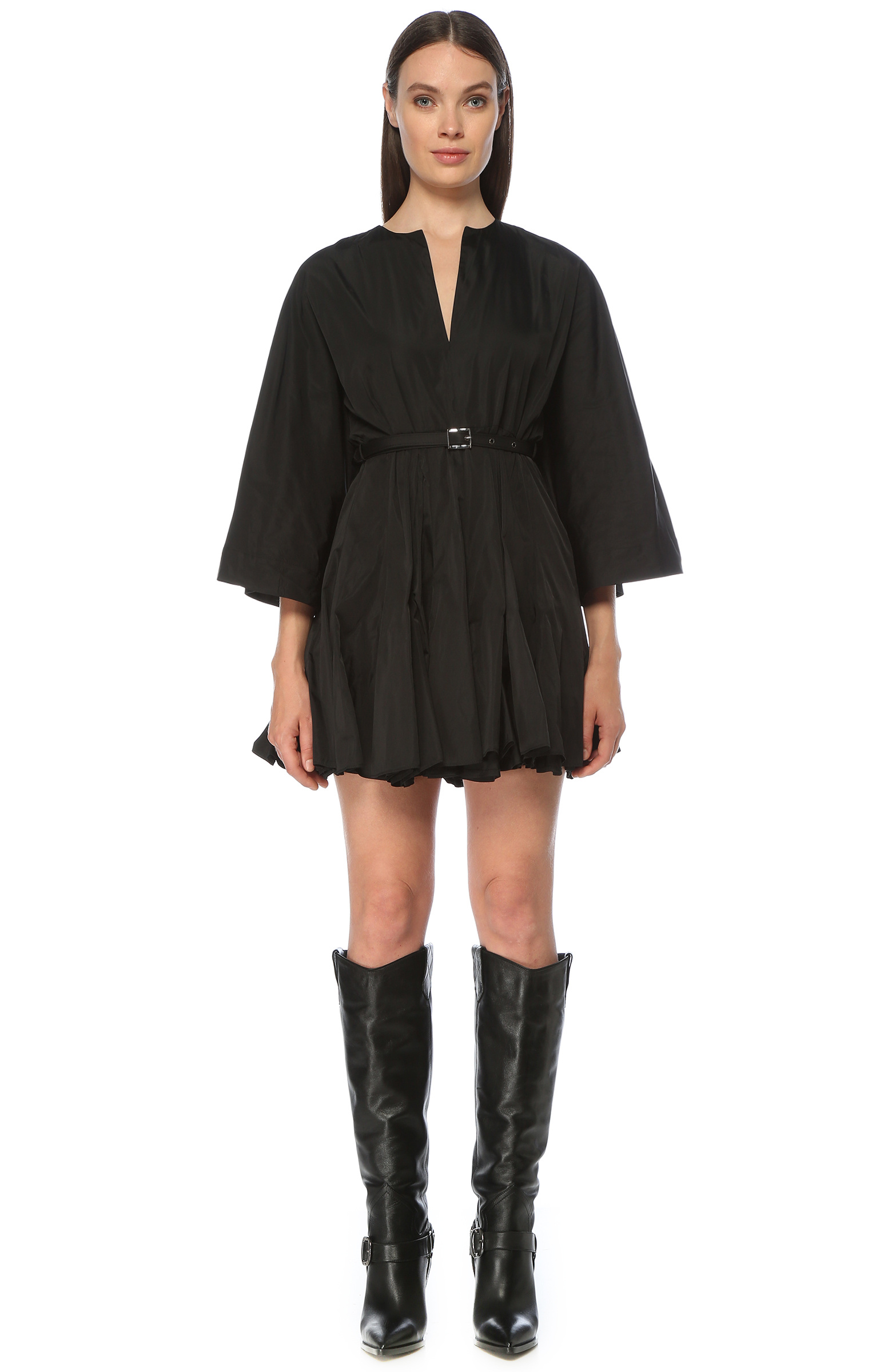 Siyah V Yaka Mini Elbise