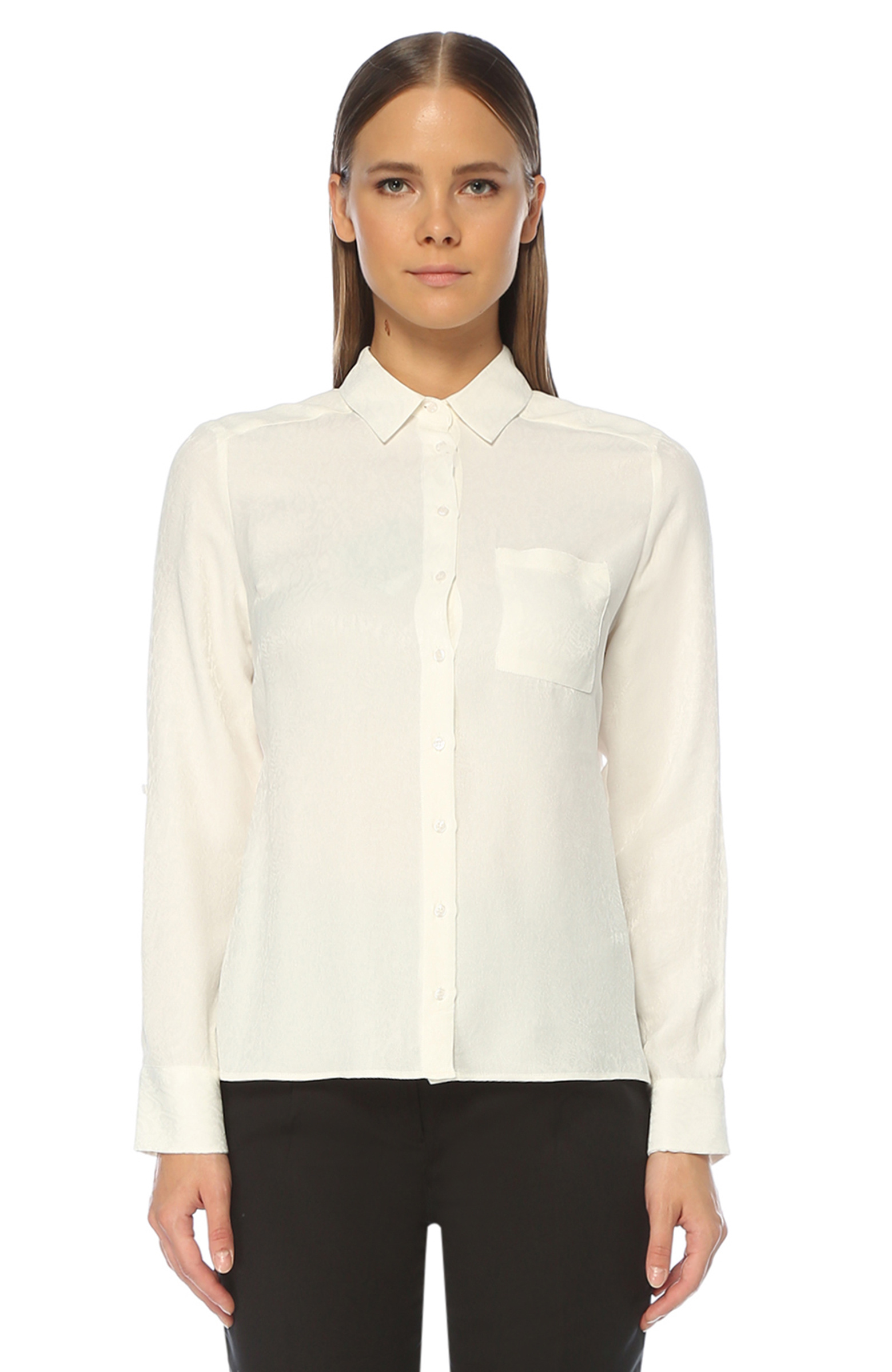 Ekru Cep Detaylı Gömlek