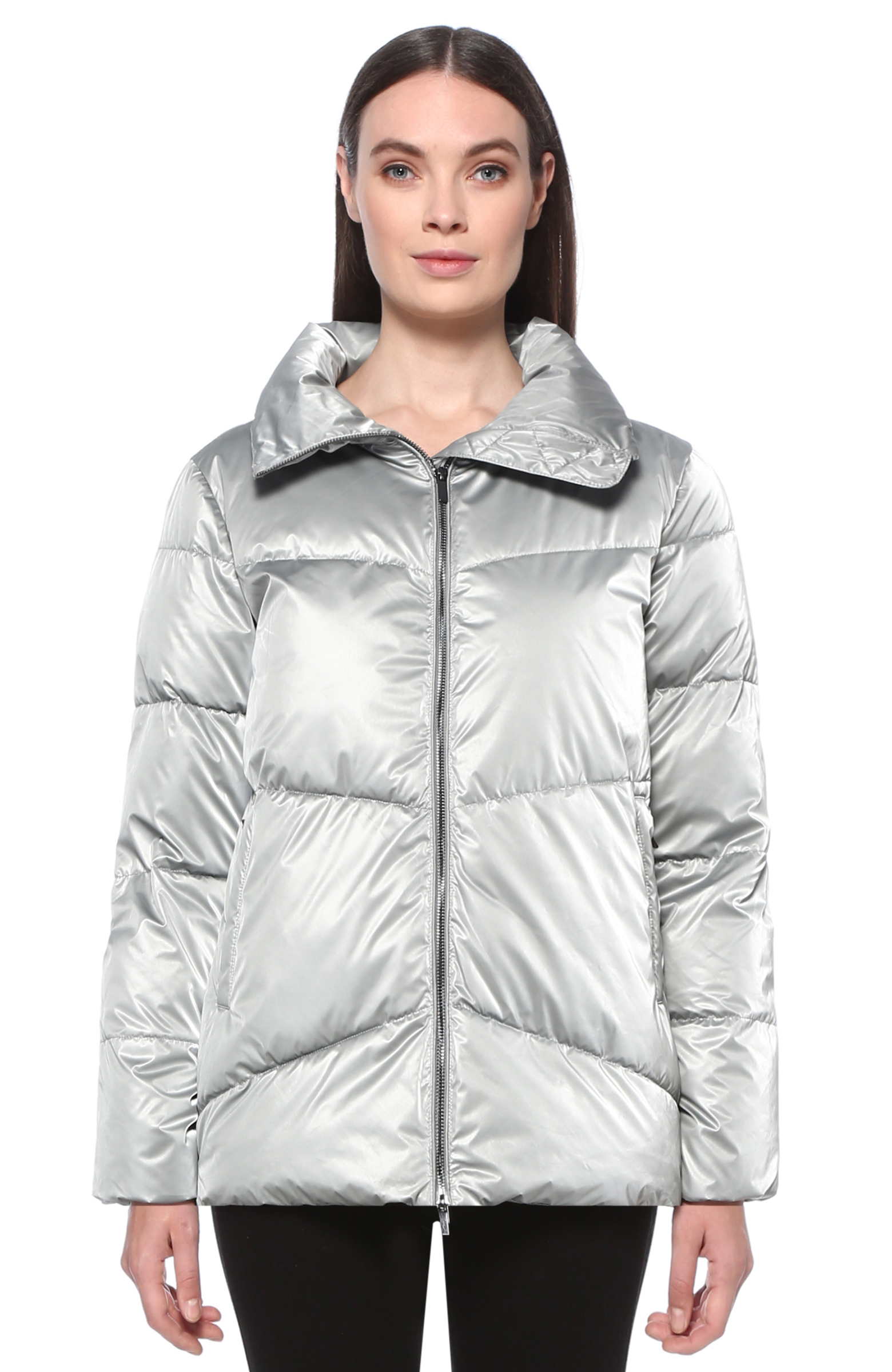 Basic Fit Silver Dik Yaka Puff Mont Basic Fit Silver Dik Yaka Puff Mont
