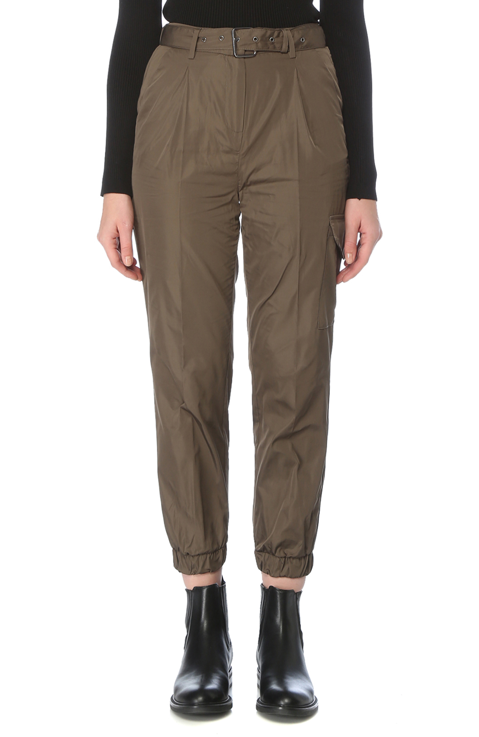 Slim Fit Haki Bel Kemerli Jogger Pantolon