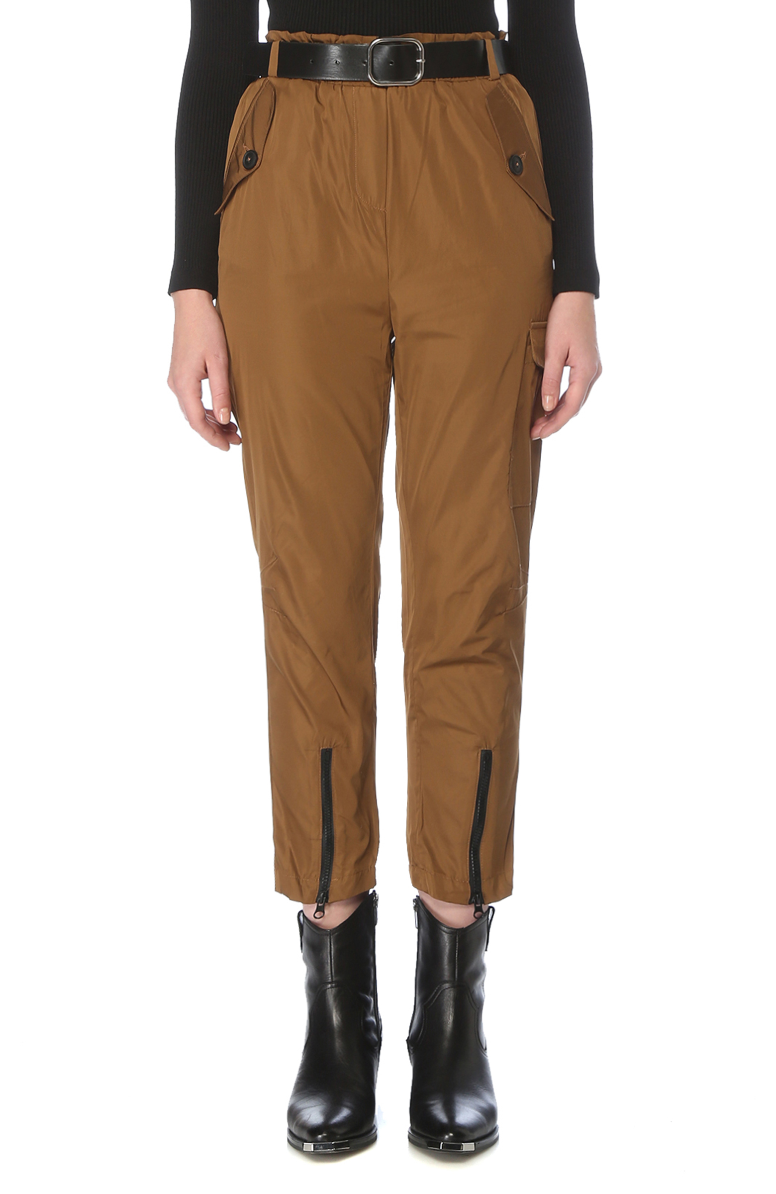 Slim Fit Bej Beli Kemerli Fermuar Detaylı Pantolon Slim Fit Bej Beli Kemerli Fermuar Detaylı Pantolon