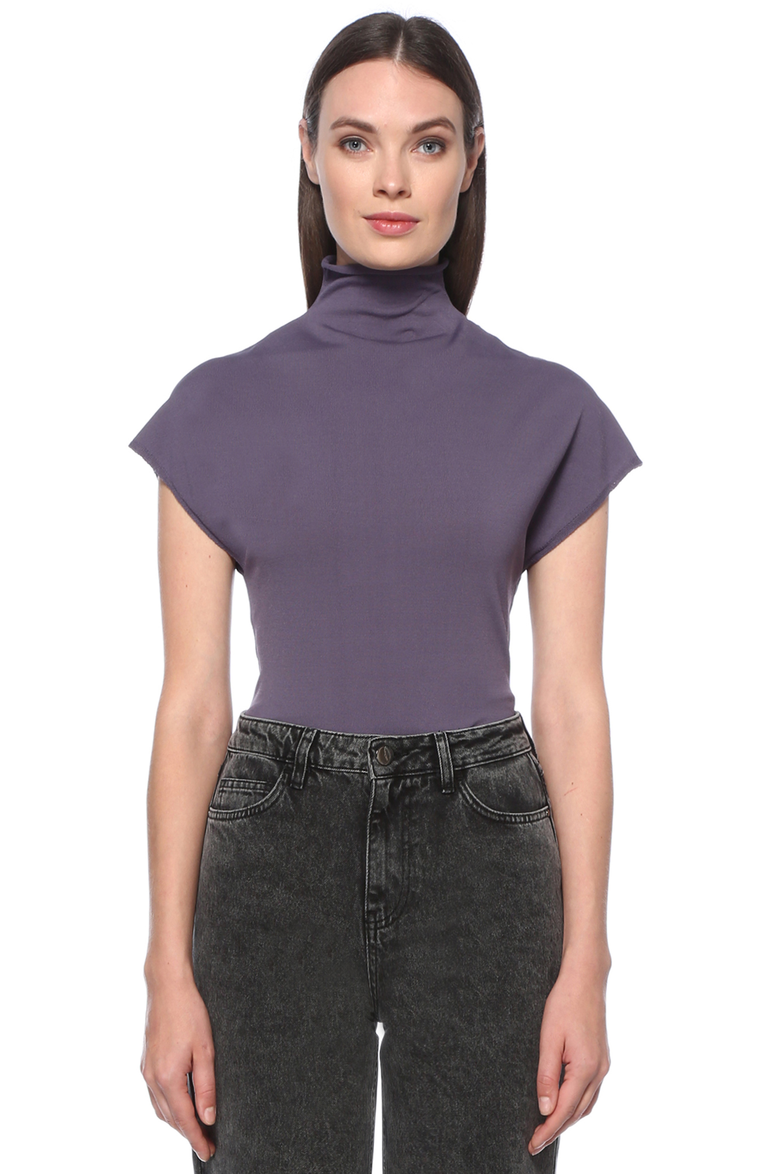 Slim Fit Gri Balıkçı Yaka Kol Detaylı Triko