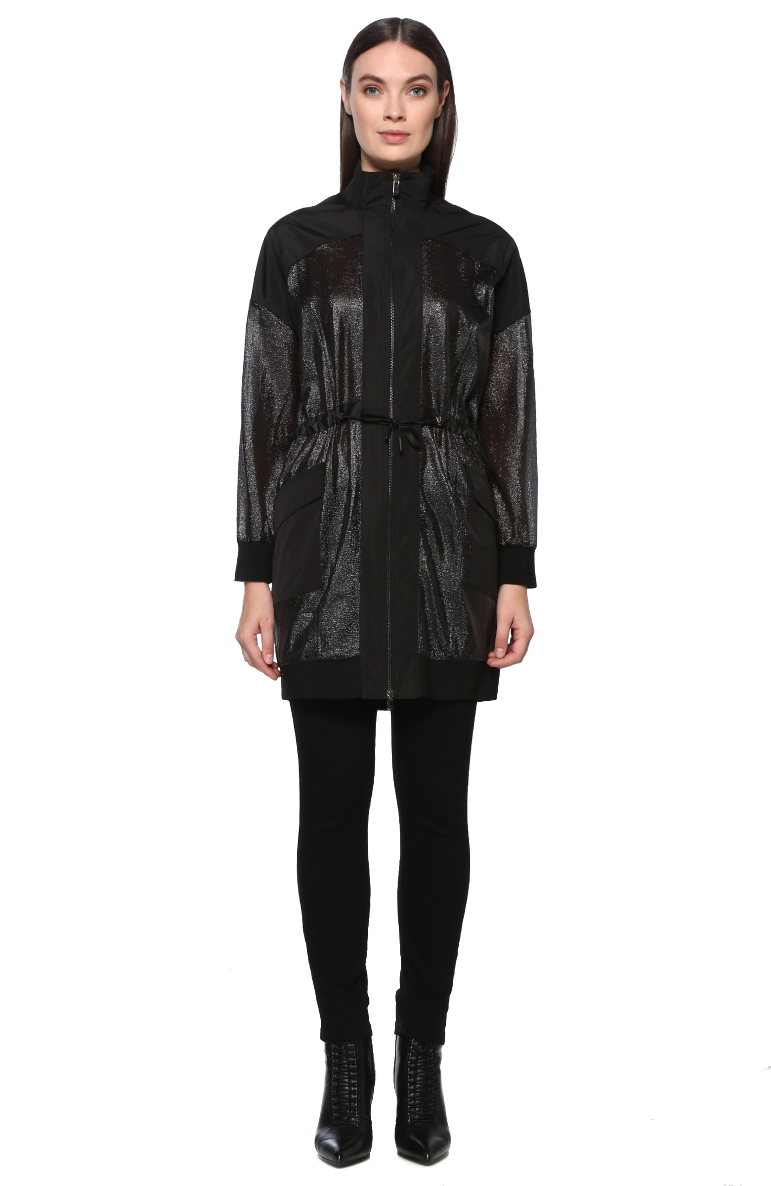 Basic Fit Siyah Dik Yaka Beli Büzgülü Pardösü