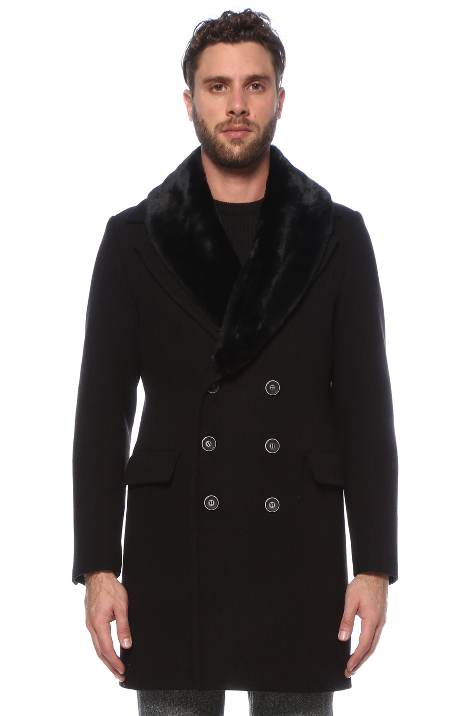 Siyah Kahverengi Çizgili Palto