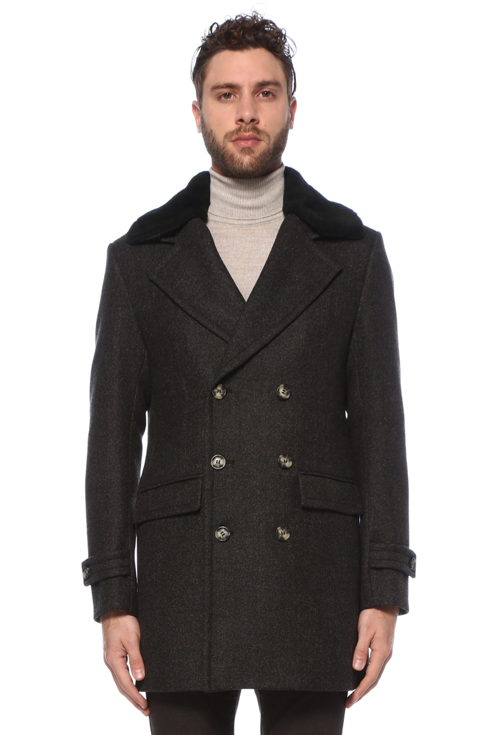 Kahverengi Kruvaze Yaka Palto