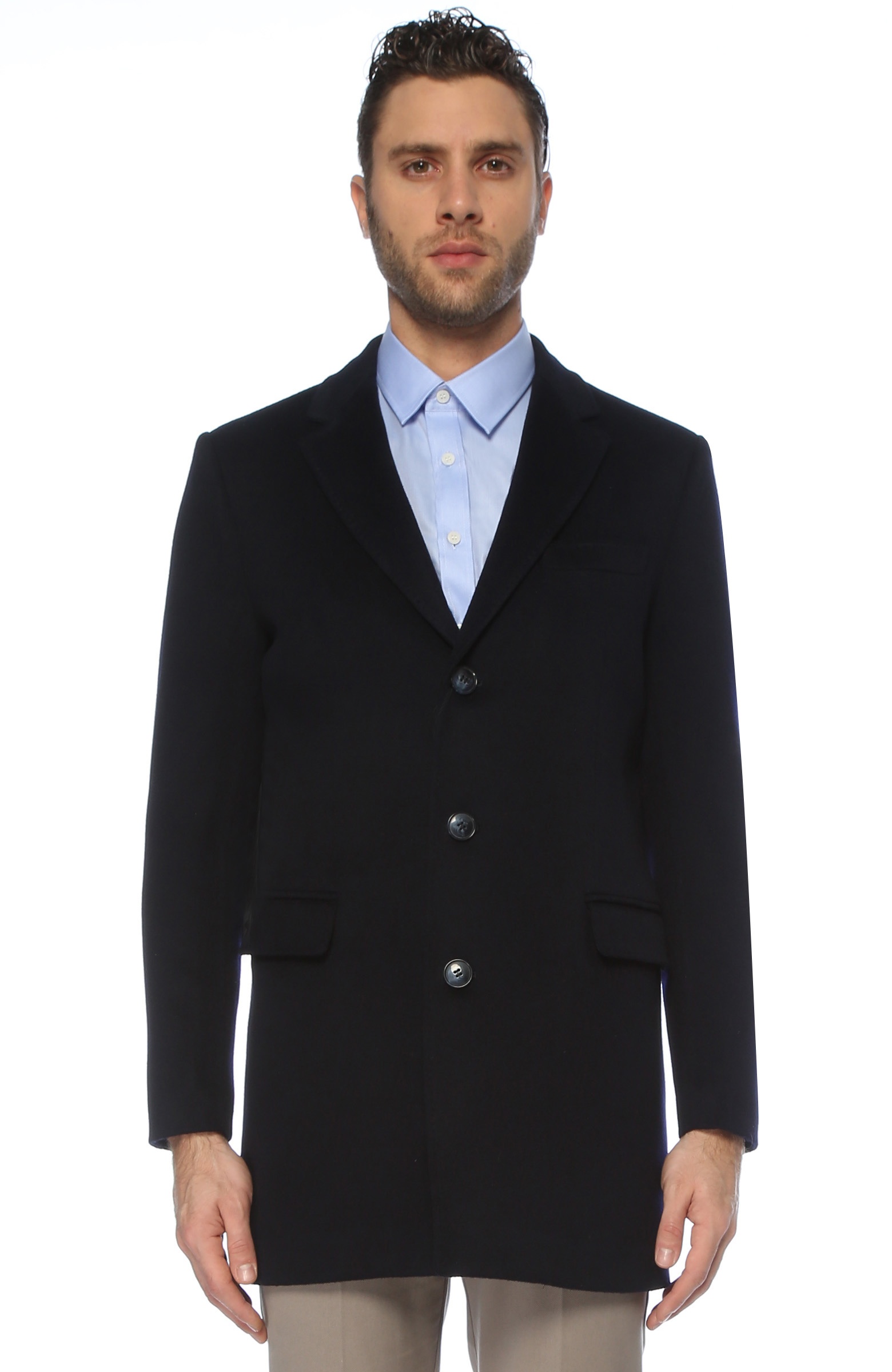 Slim Fit Lacivert Kelebek Yaka Yün Palto Slim Fit Lacivert Kelebek Yaka Yün Palto