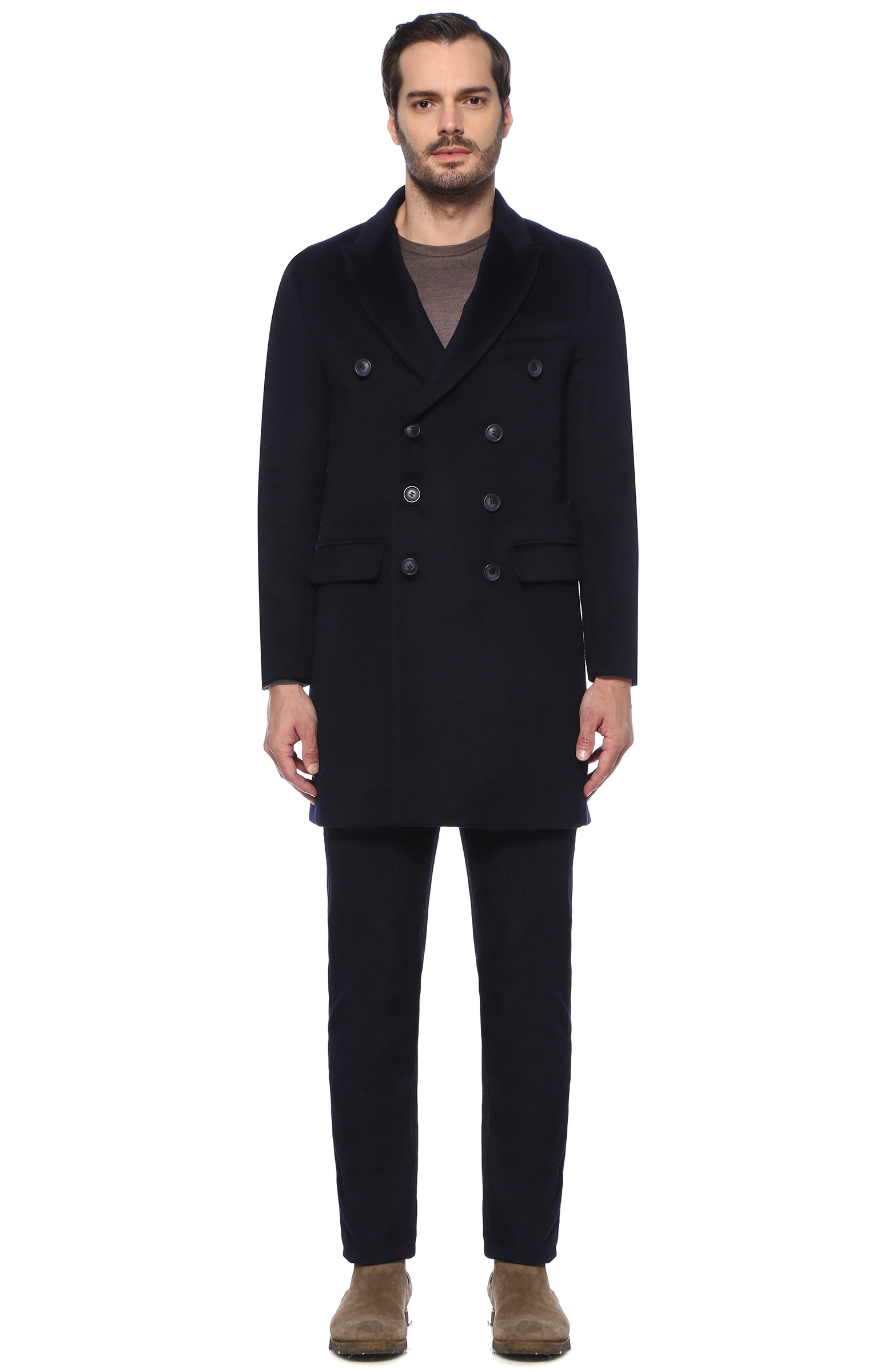 Slim Fit Lacivert Kelebek Yaka Yün Palto Slim Fit Lacivert Kelebek Yaka Yün Palto