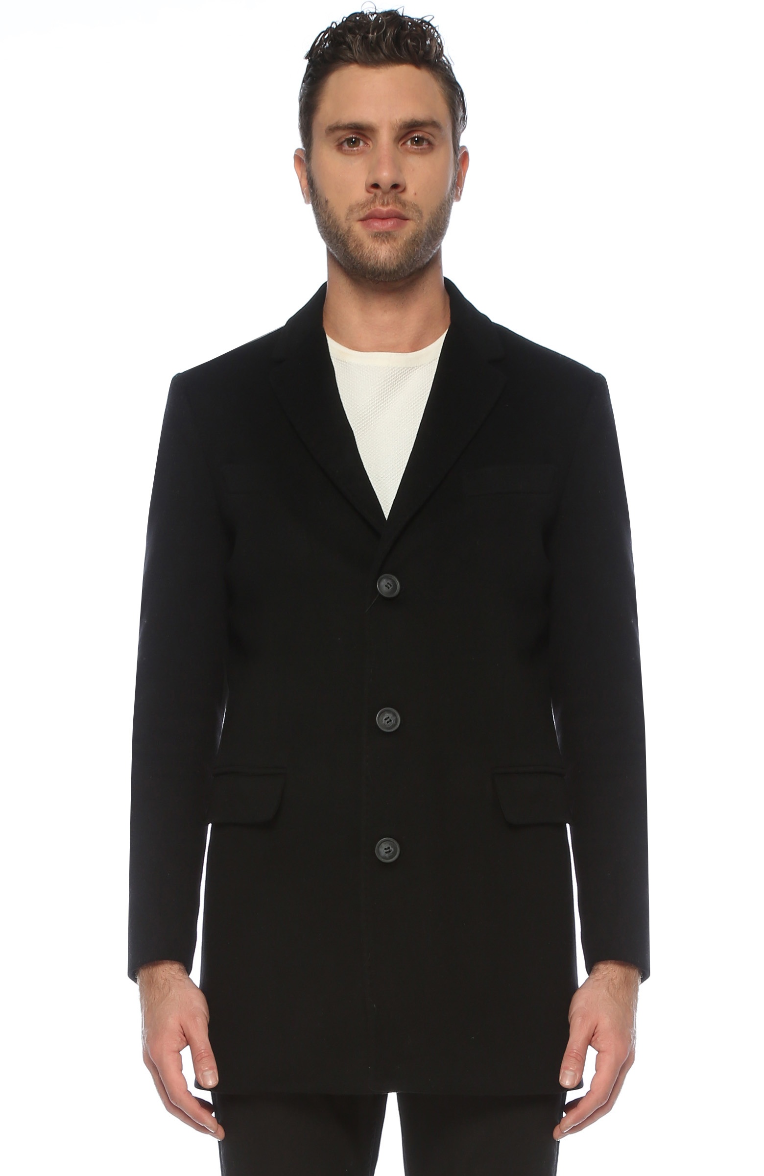 Slim Fit Siyah Kelebek Yaka Yün Palto Slim Fit Siyah Kelebek Yaka Yün Palto