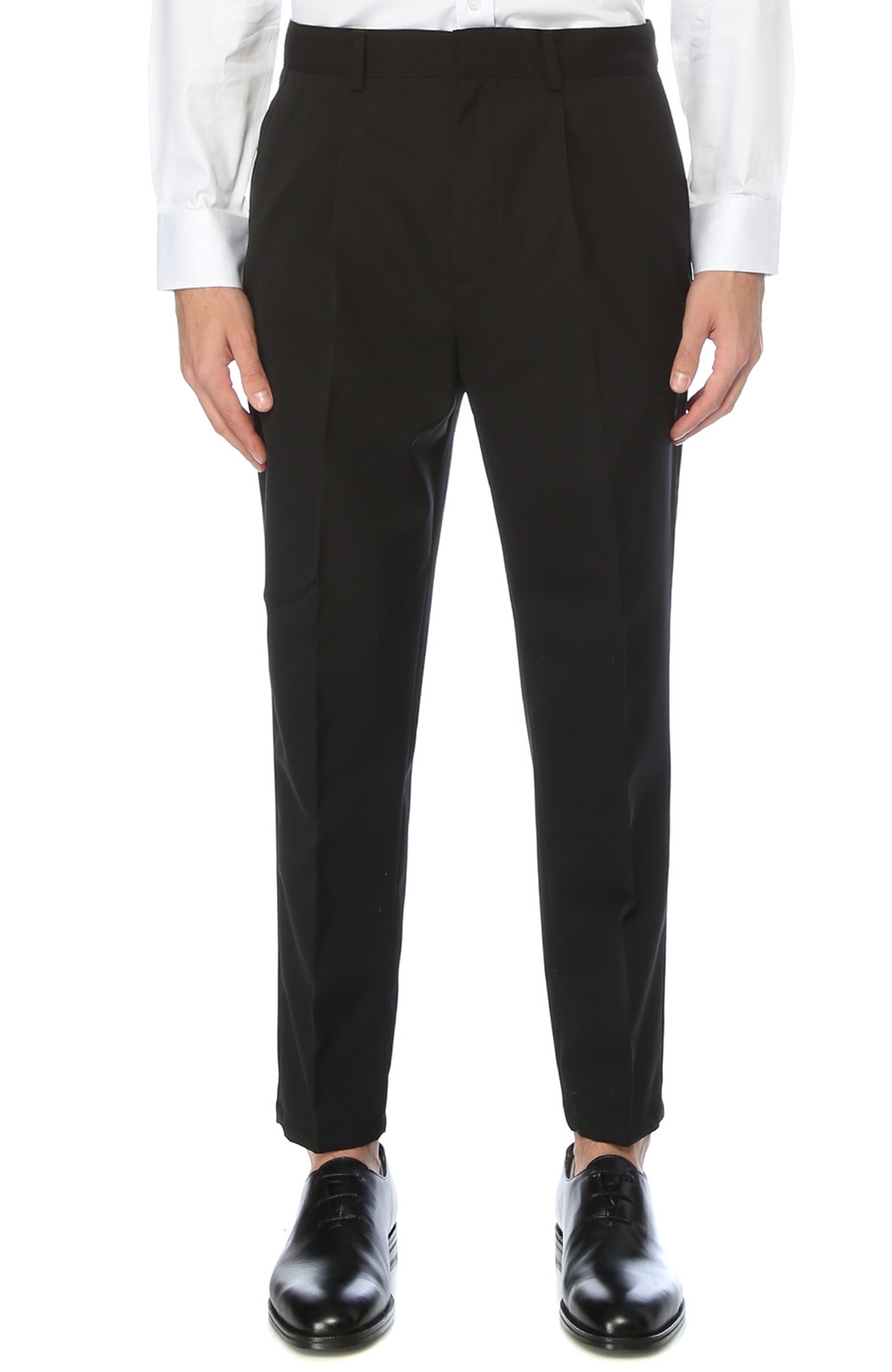 Slim Fit Siyah Pilili Yün Pantolon