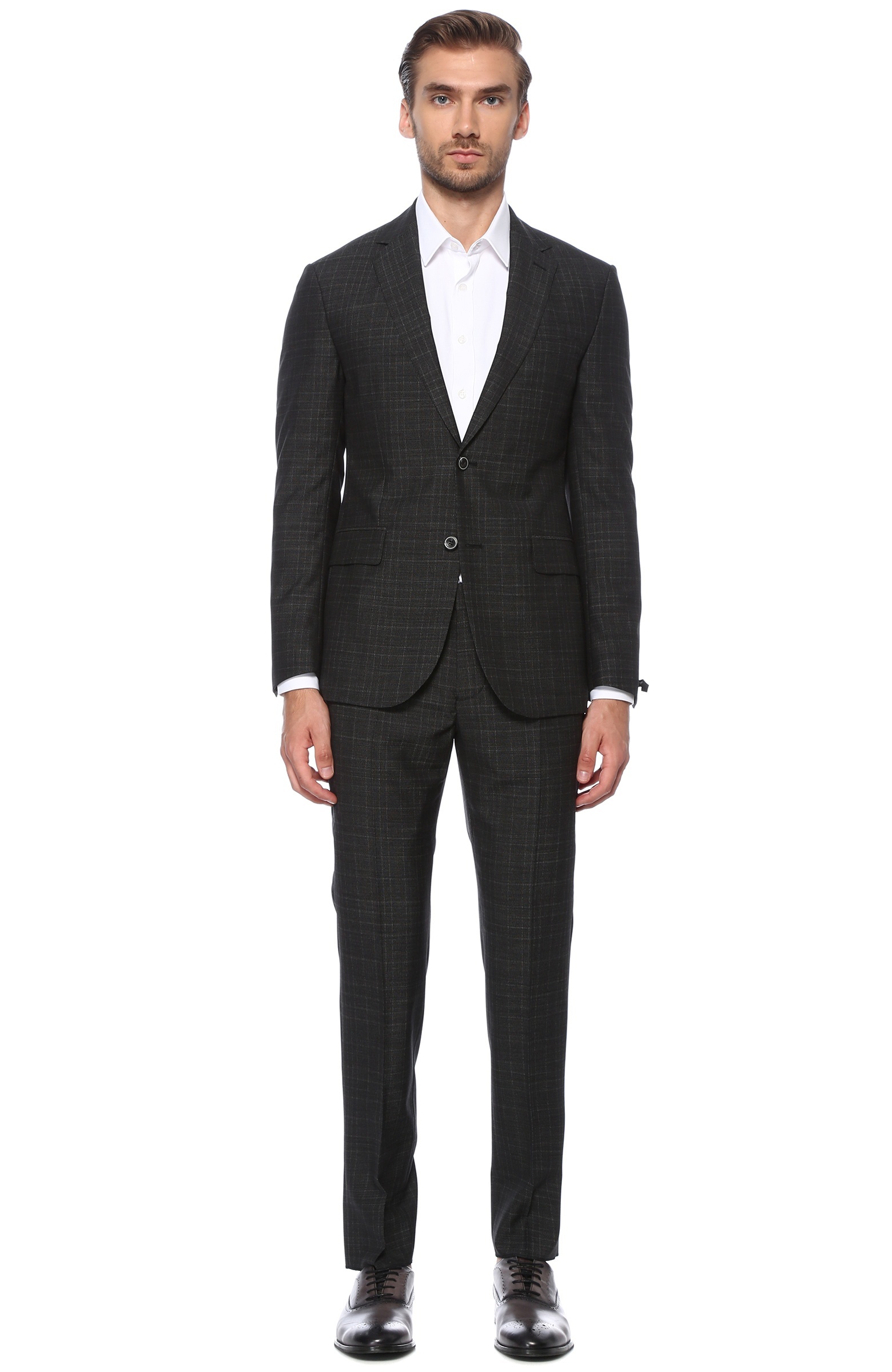 Siyah Desenli Yün Takım Elbise