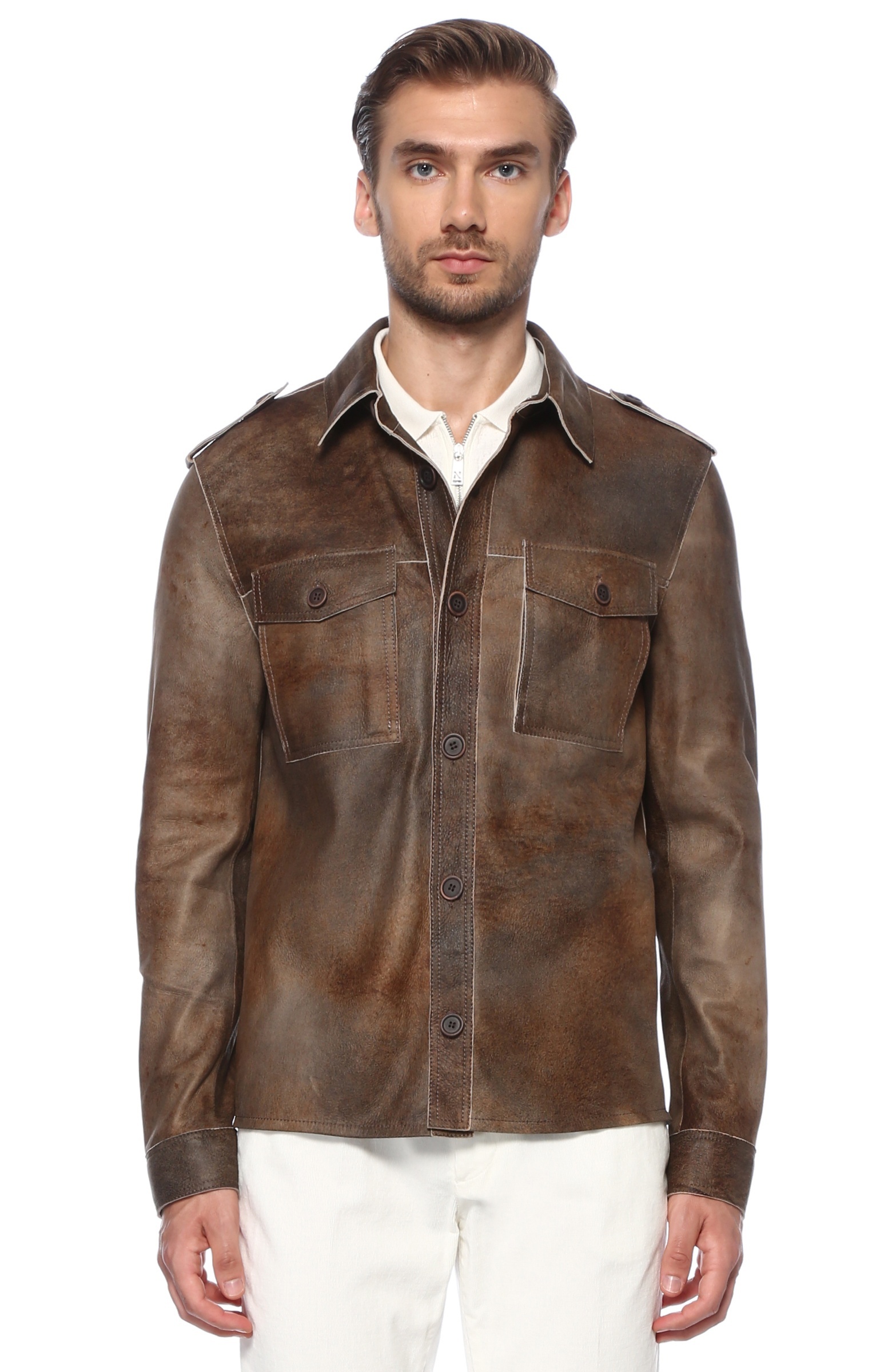 Kahverengi Deseni Deri Gömlek Kahverengi Deseni Deri Gömlek