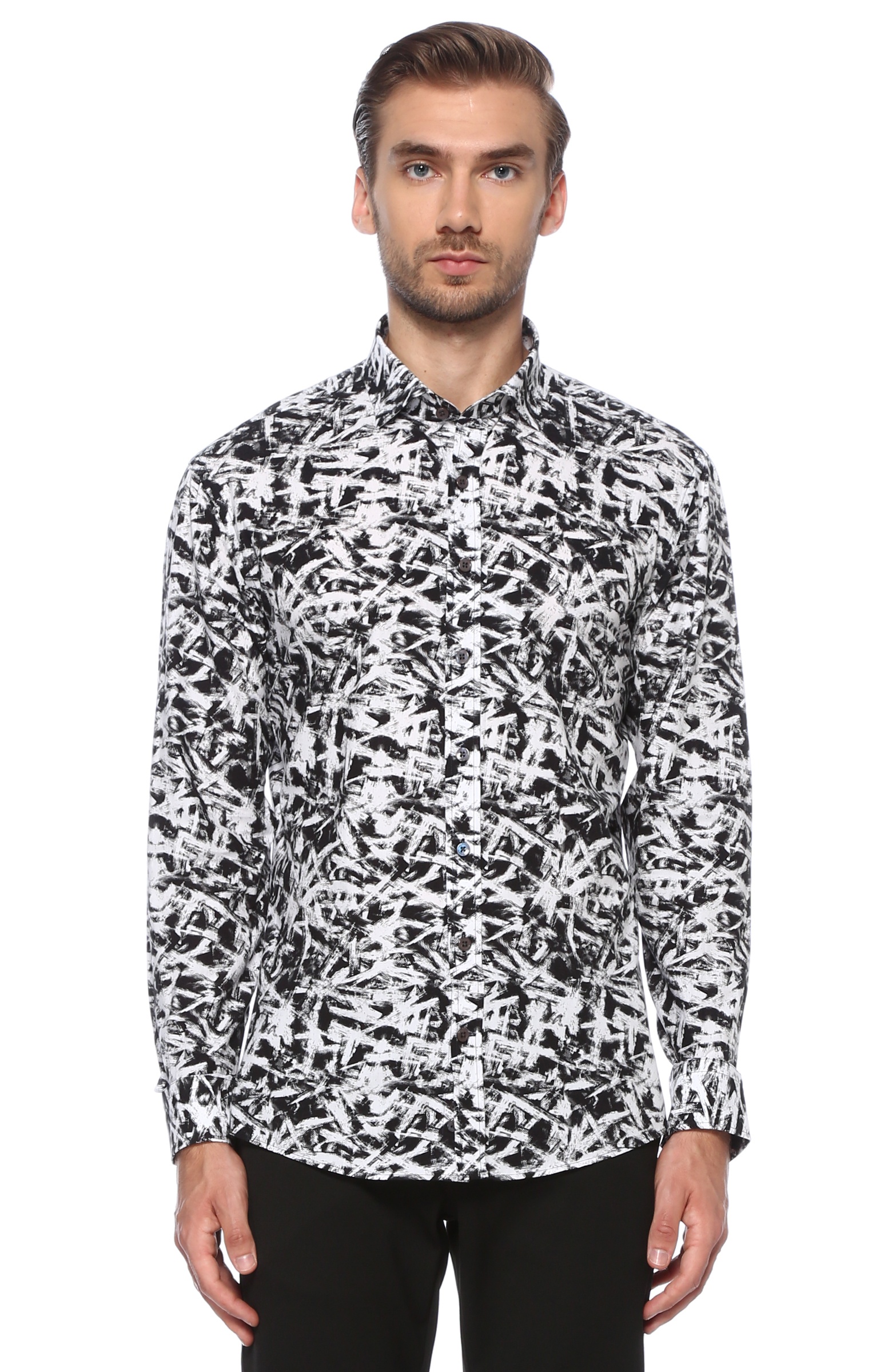 Siyah Beyaz Baskılı Gömlek