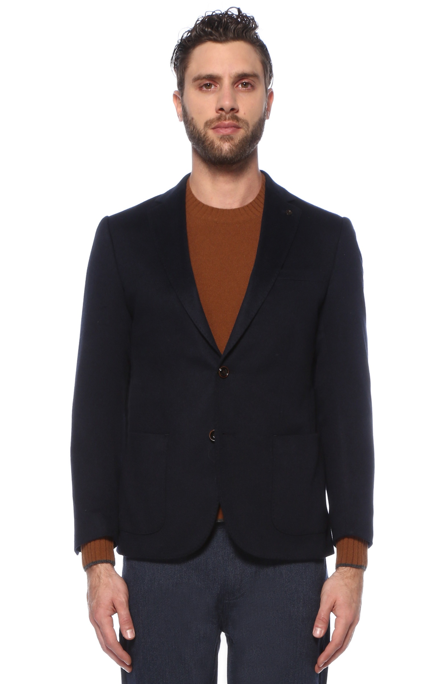 Lacivert Kelebek Yaka Kaşmir Ceket