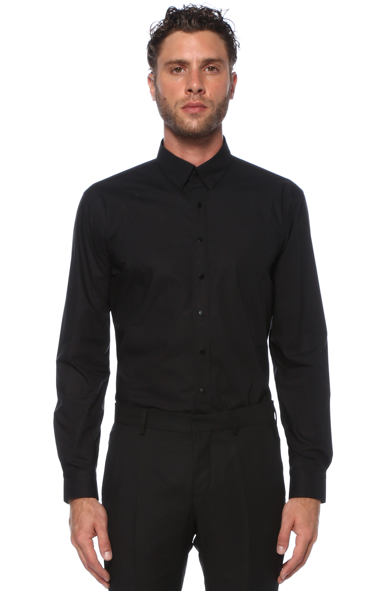 Slim Fit Siyah Polo Yaka Gömlek