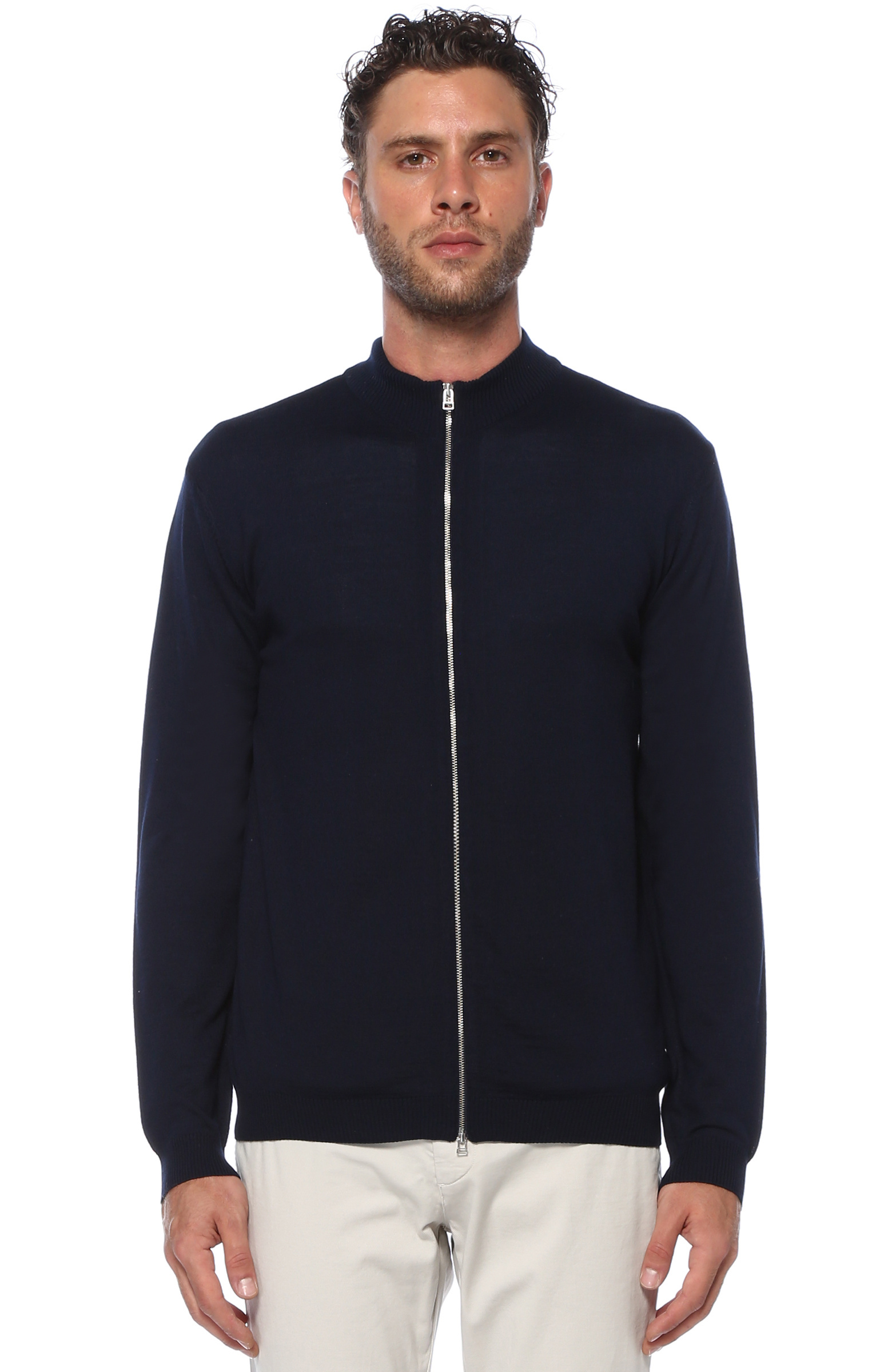 Lacivert Polo Yaka Yün Hırka