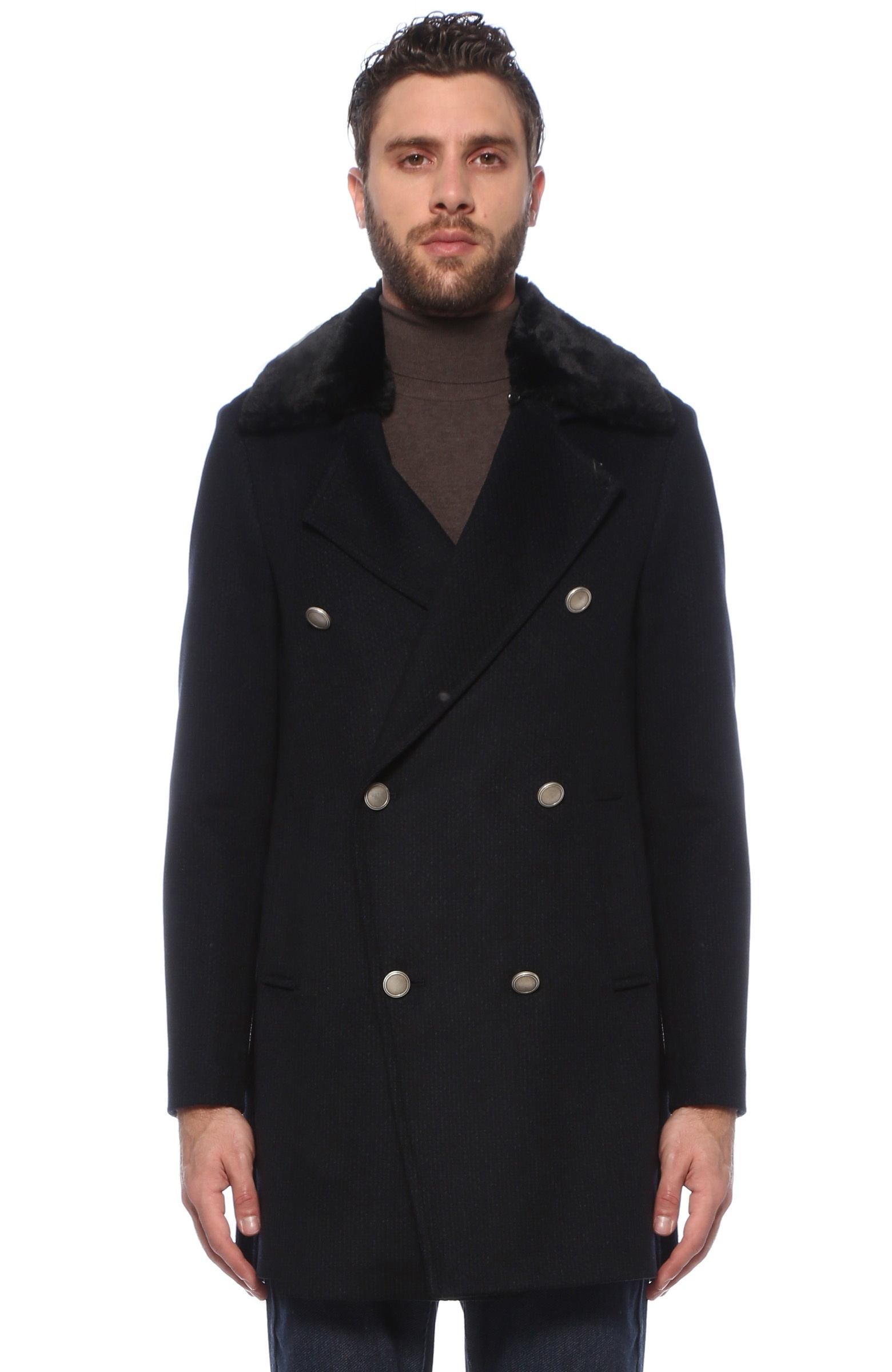 Lacivert Shearlingli Yün Kaban Lacivert Shearlingli Yün Kaban