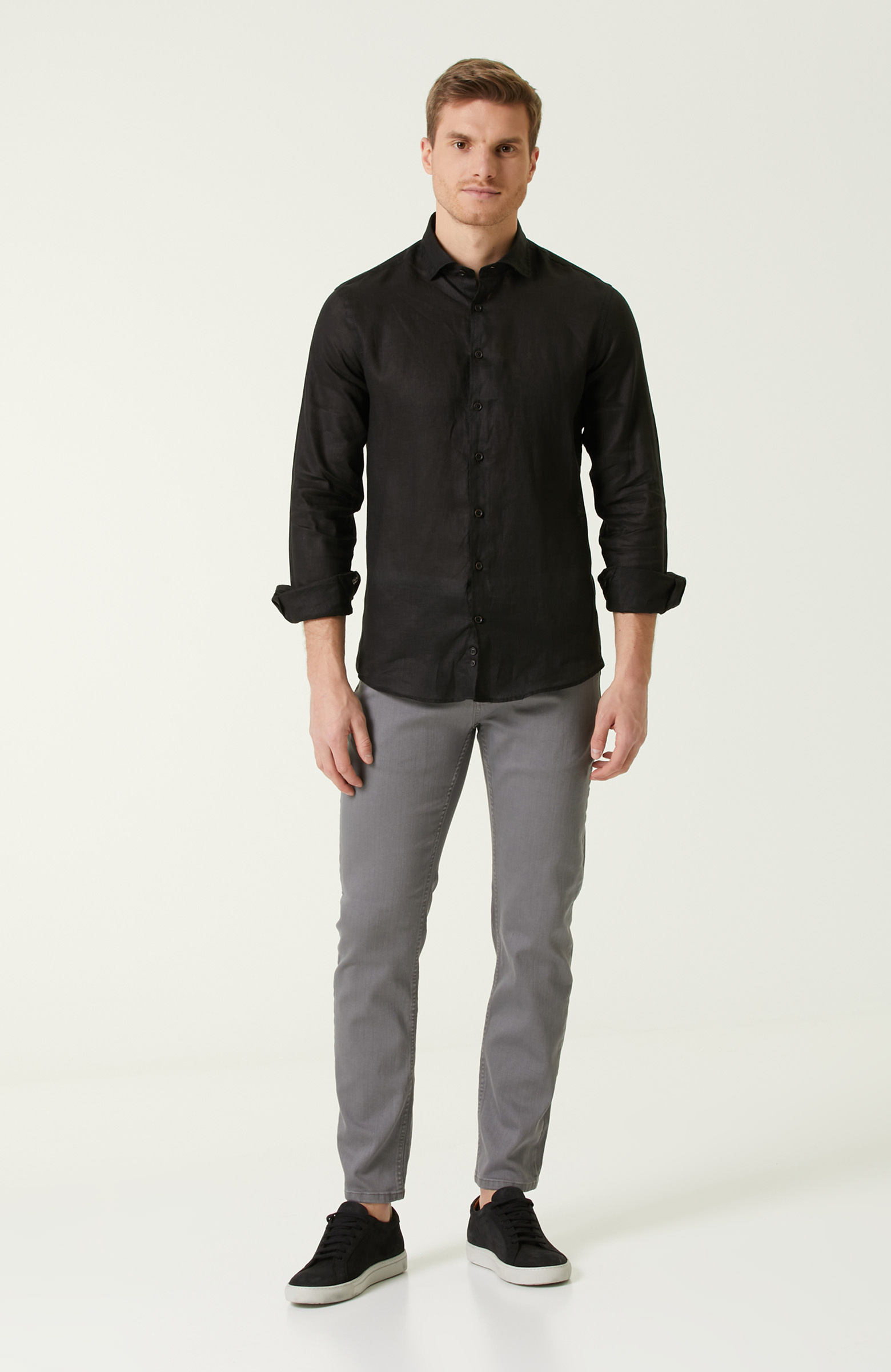 Slim Fit Gri Dar Paça Casual Pantolon