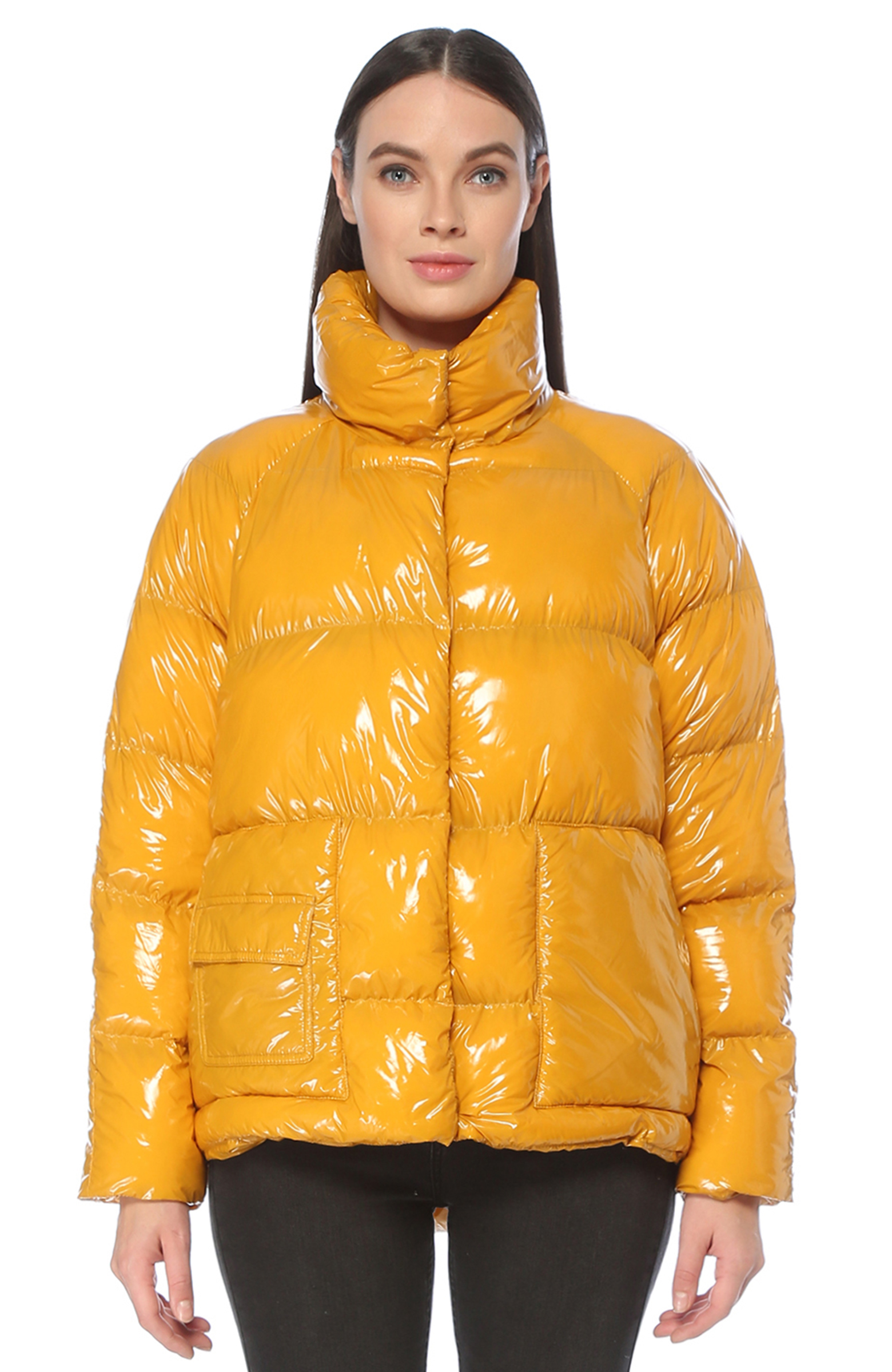 Regular Fit Sarı Dik Yaka Puff Mont Regular Fit Sarı Dik Yaka Puff Mont