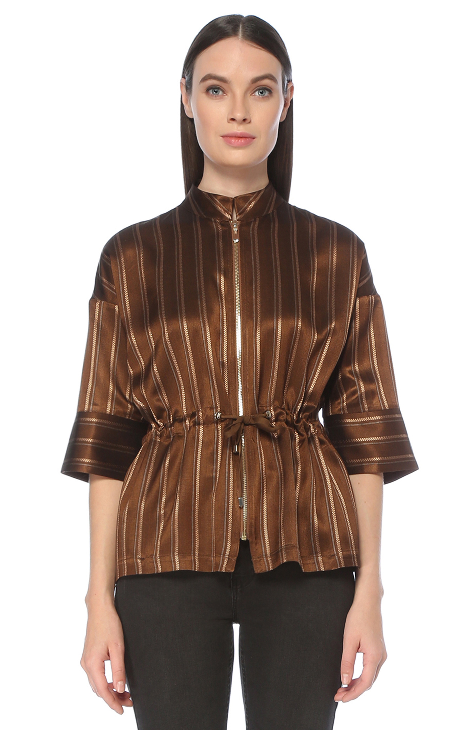 Regular Fit Kahverengi Çizgili Ceket