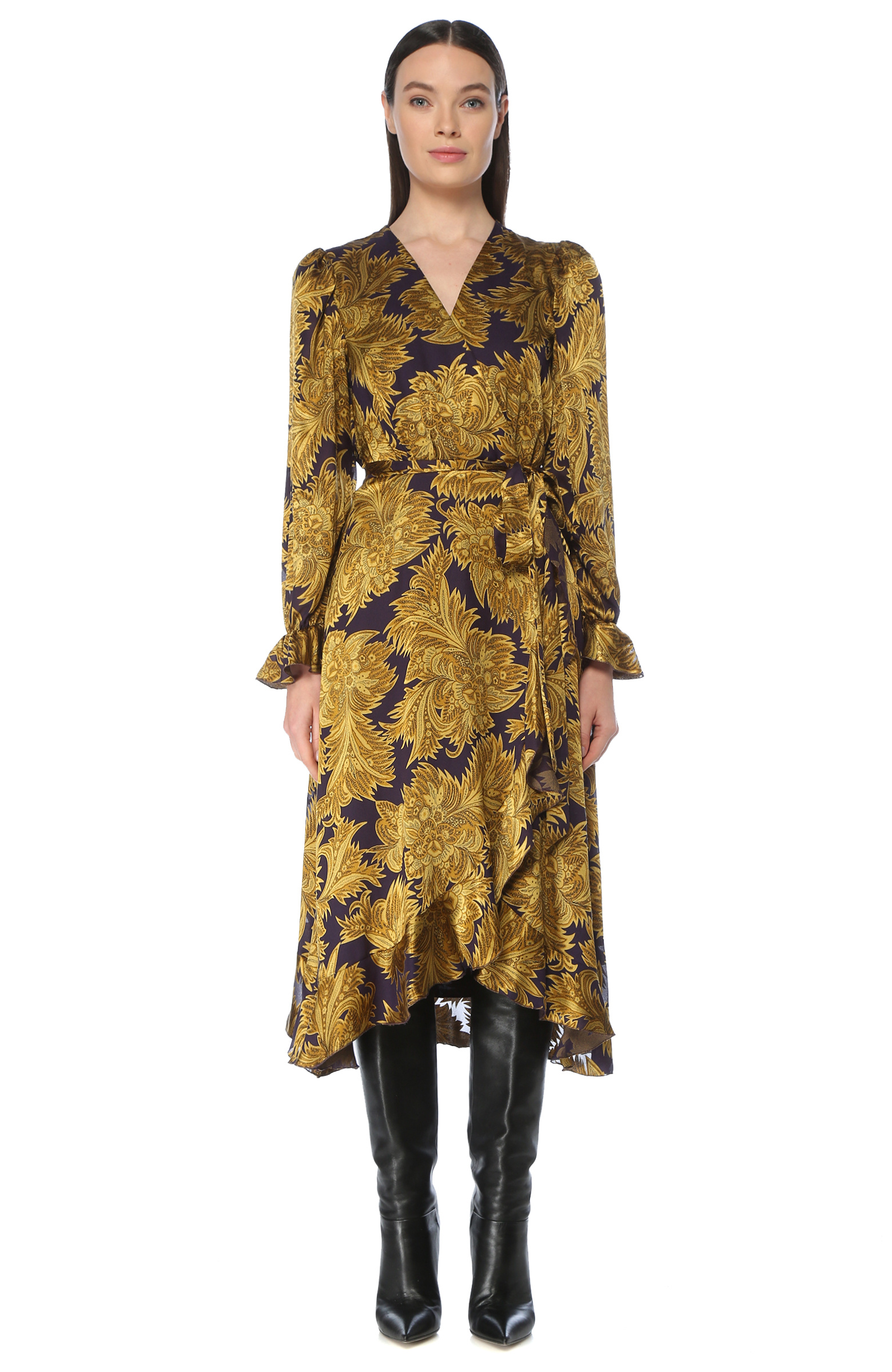 Sarı Desenli Midi Elbise