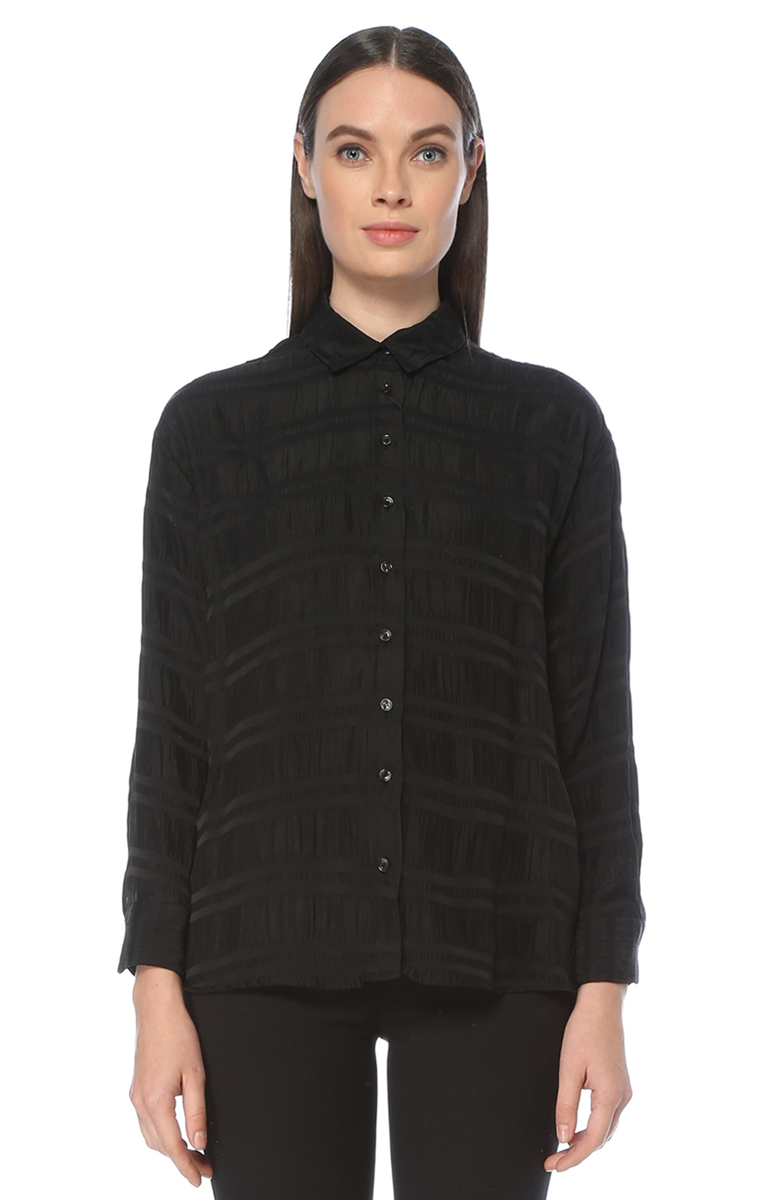 Regular Fit Siyah Desenli Gömlek