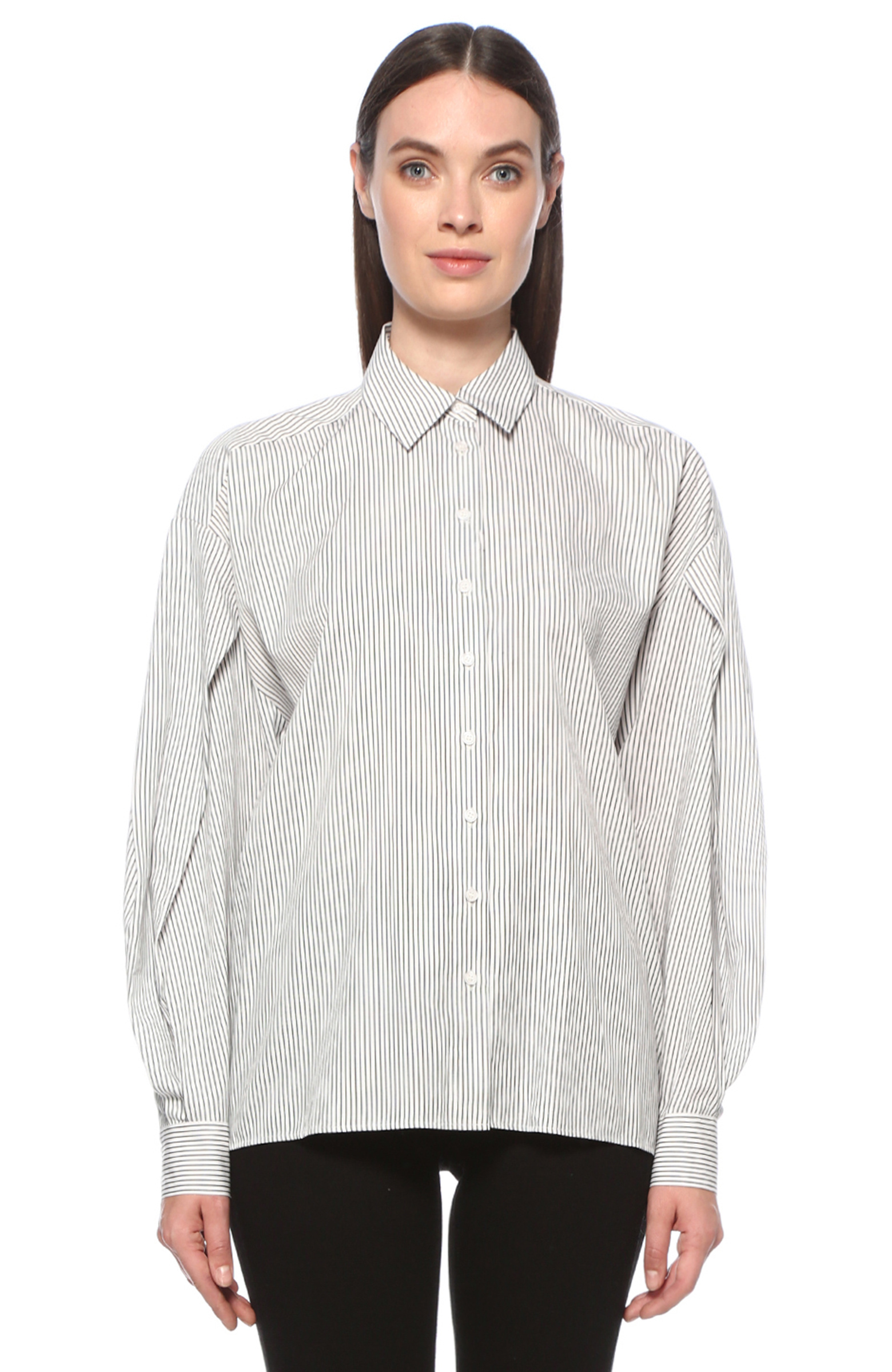 İngiliz Yaka Çizgili Kolu Volan Detaylı Gömlek