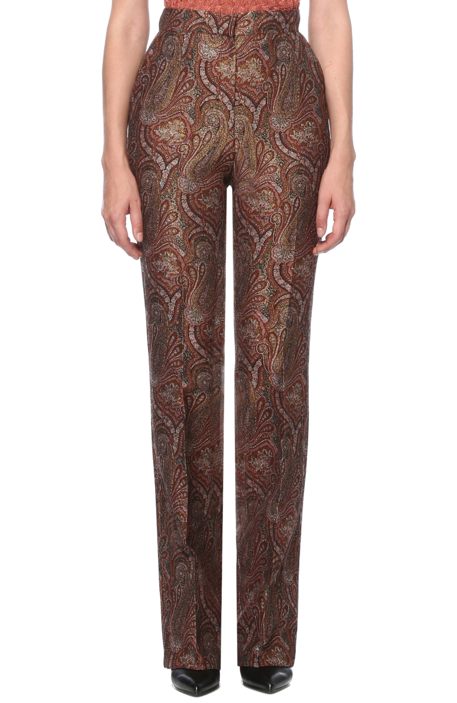 Regular Fit Kahverengi Etnik Desenli Pantolon