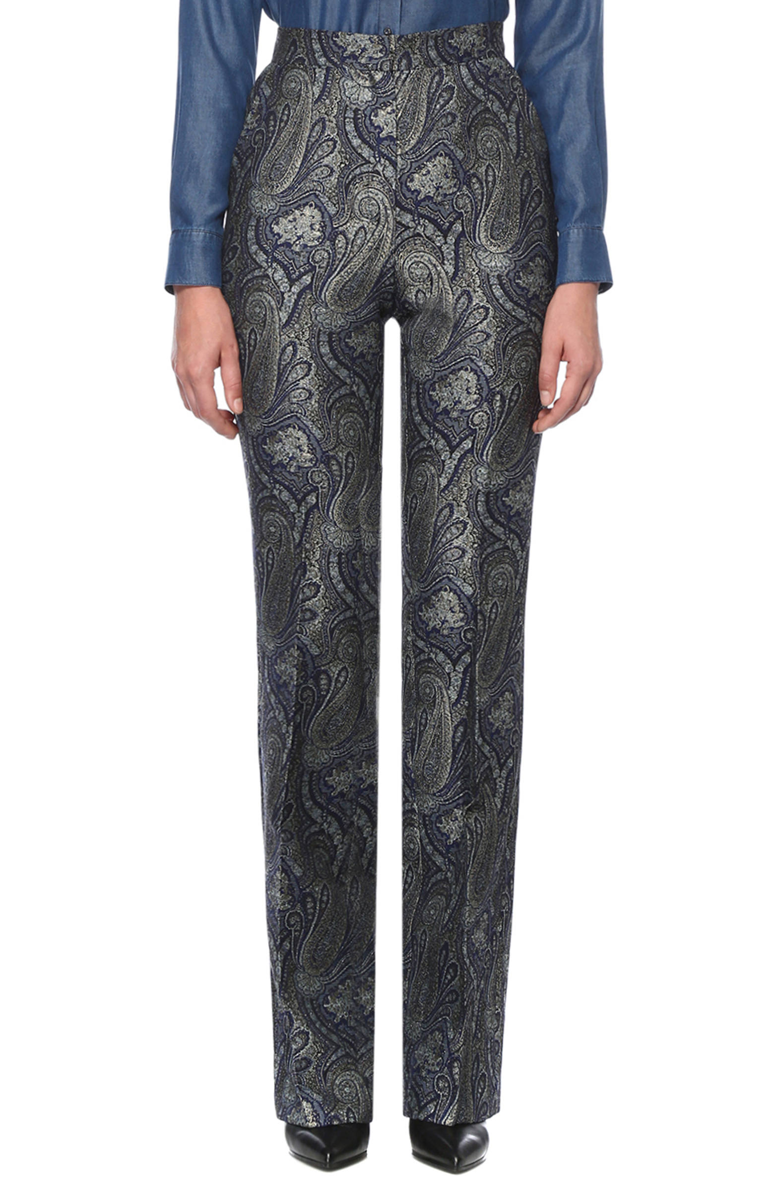 Regular Fit Yeşil Şal Desenli Pantolon