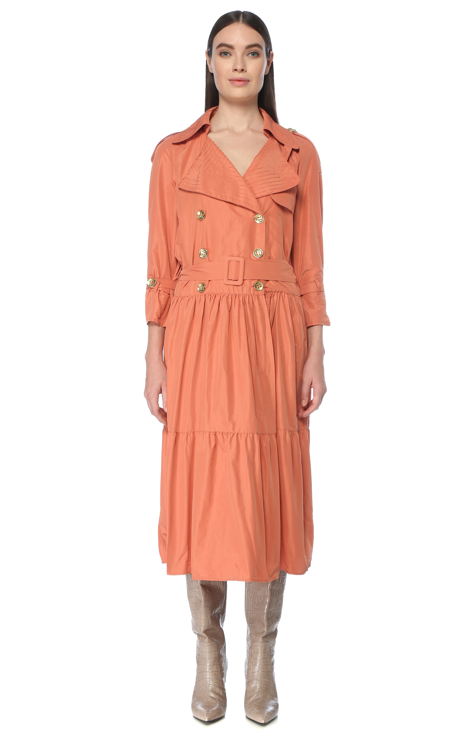 Regular Fit Somon Kelebek Yaka Pardösü