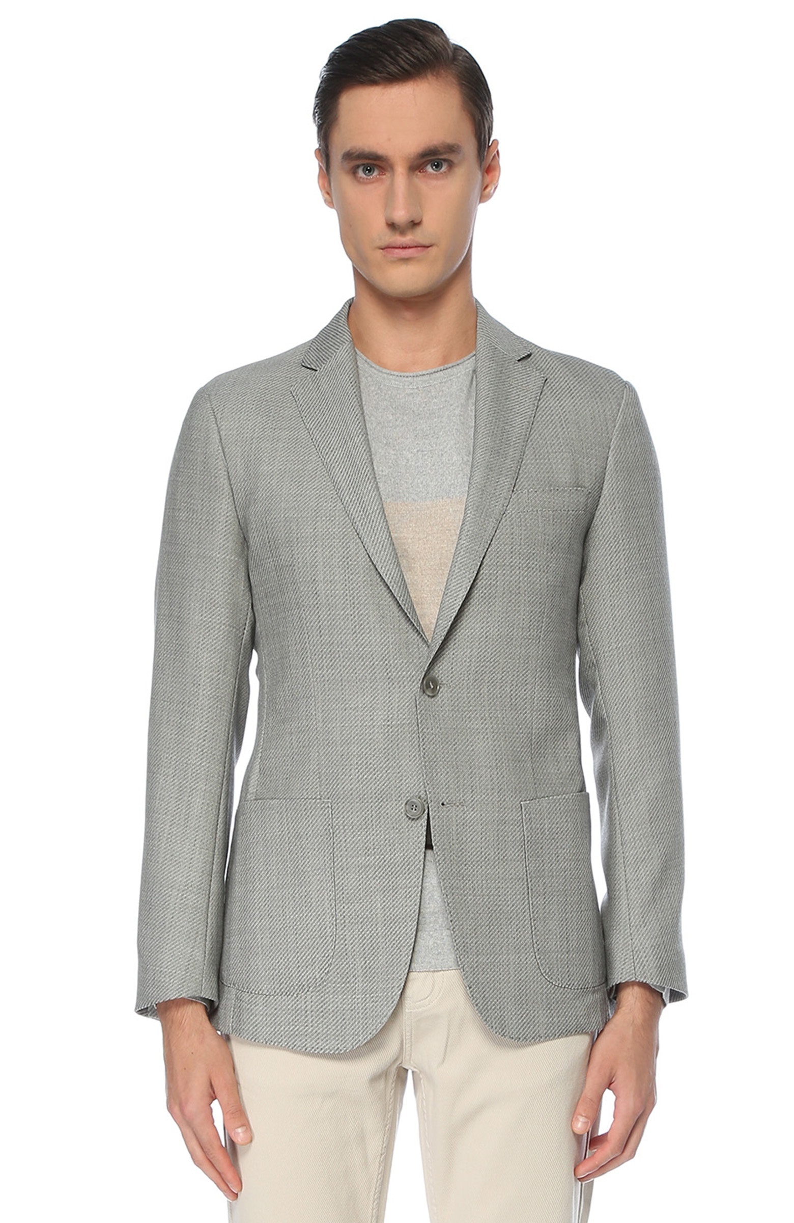 Gri Dokulu Yün Ceket