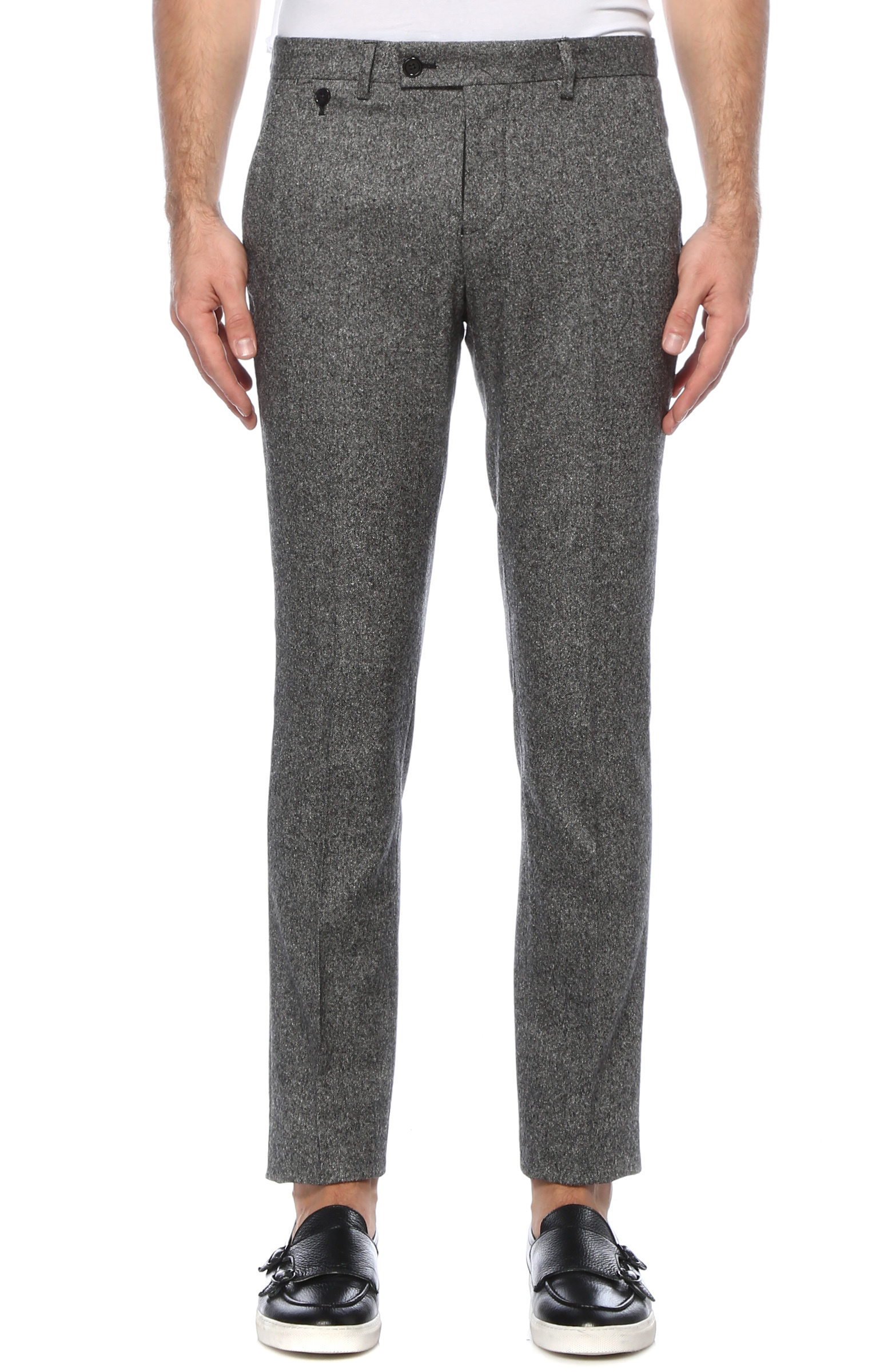 Slim Fit Gri Dokulu Yün Pantolon