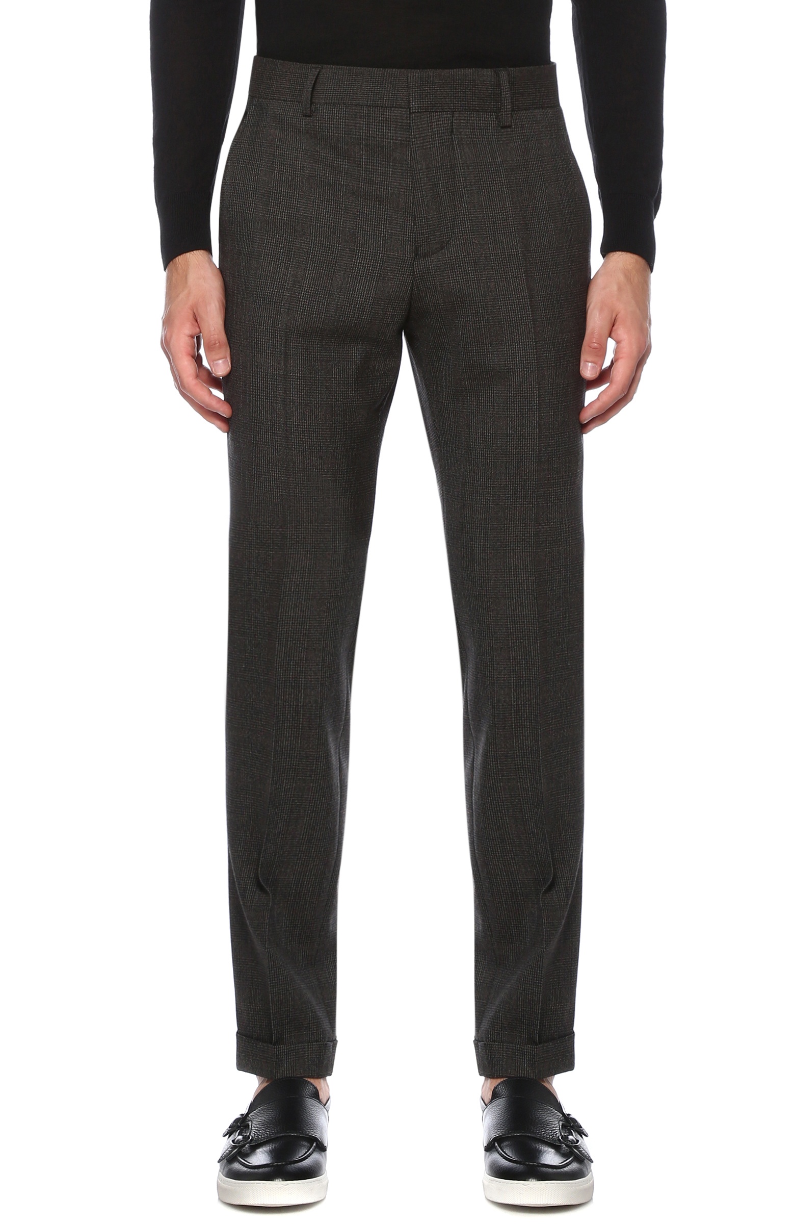 Kahverengi Ekose Desenli Yün Pantolon Kahverengi Ekose Desenli Yün Pantolon