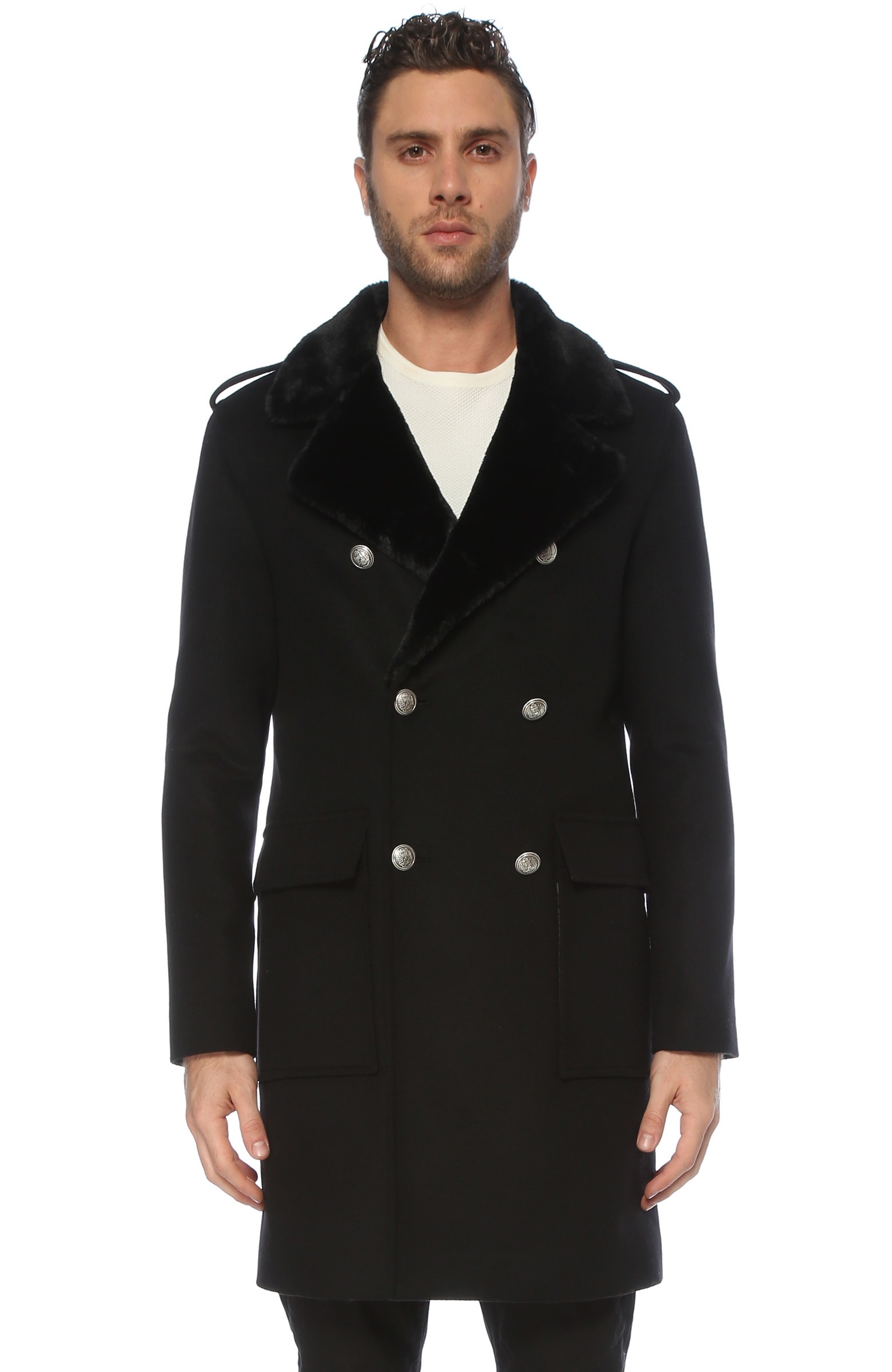 Siyah Şal Yaka Yün Palto