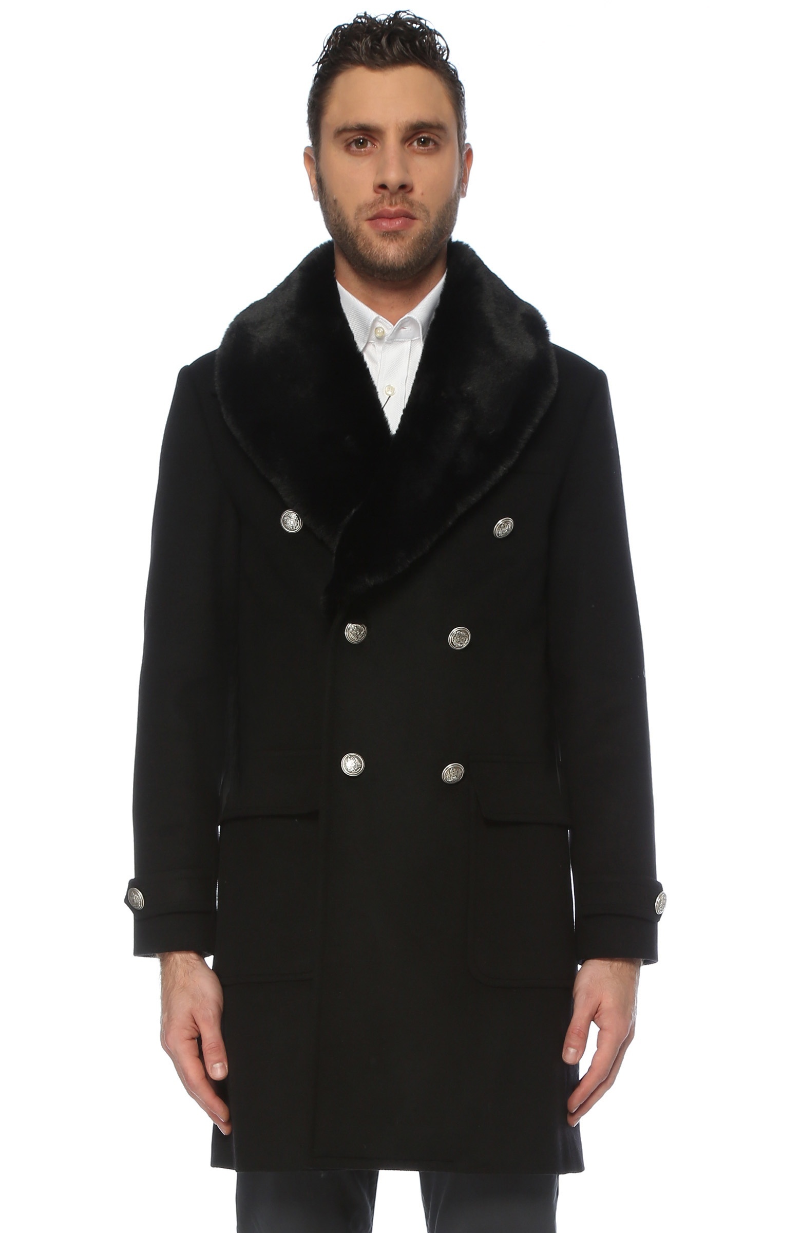 Siyah Şal Yaka Yün Palto