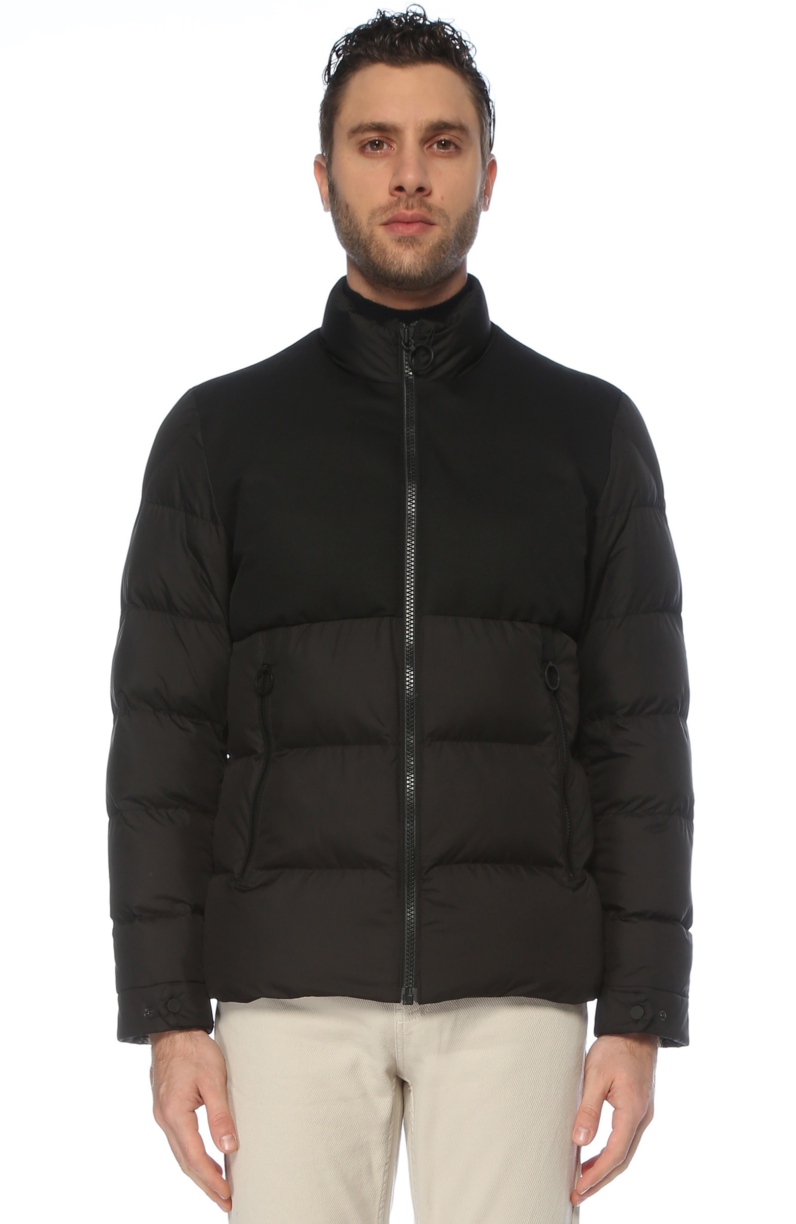 Siyah Dik Yaka Yün Mont