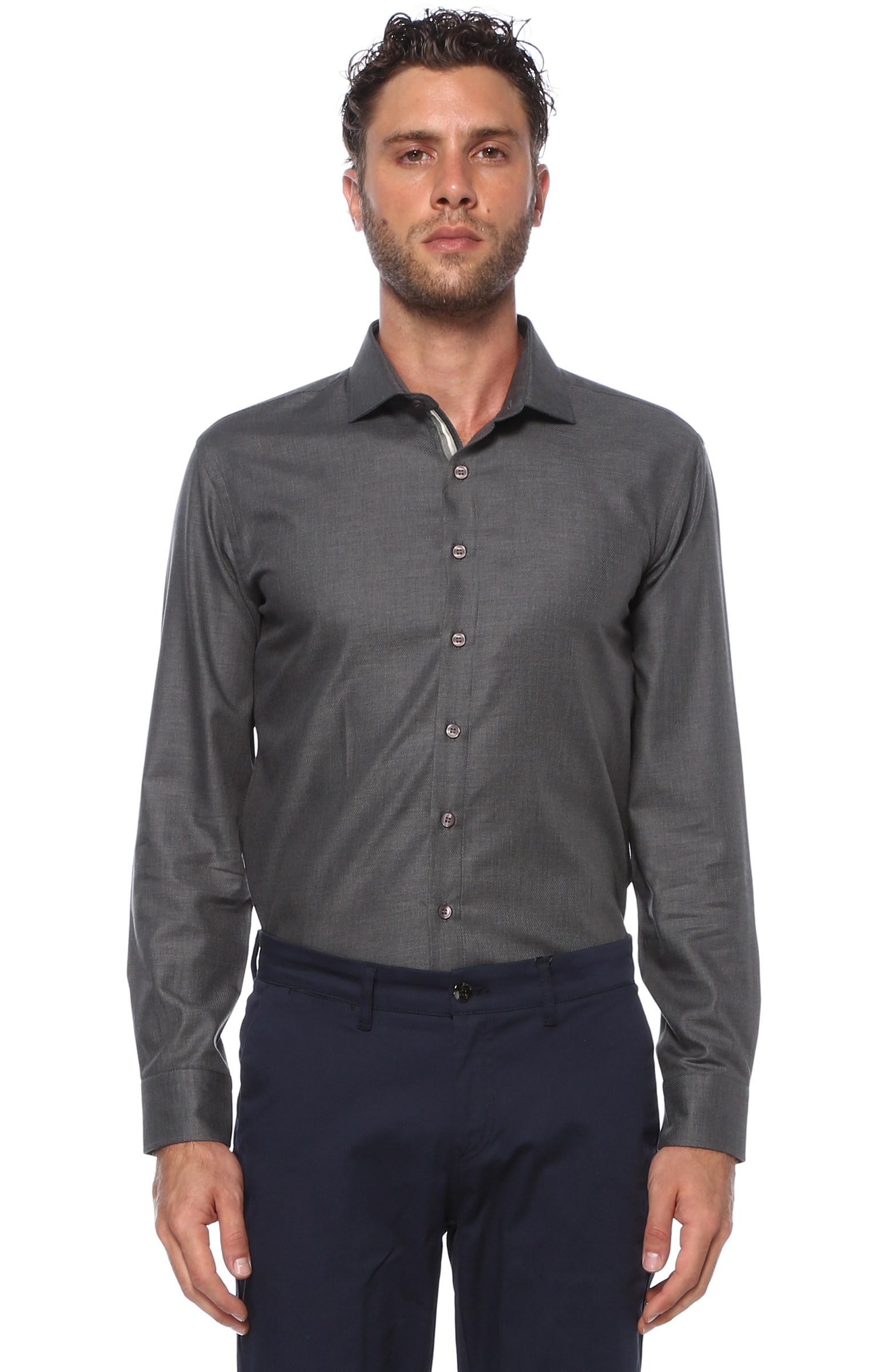 Slim Fit Antrasit İngiliz Yaka Gömlek Slim Fit Antrasit İngiliz Yaka Gömlek