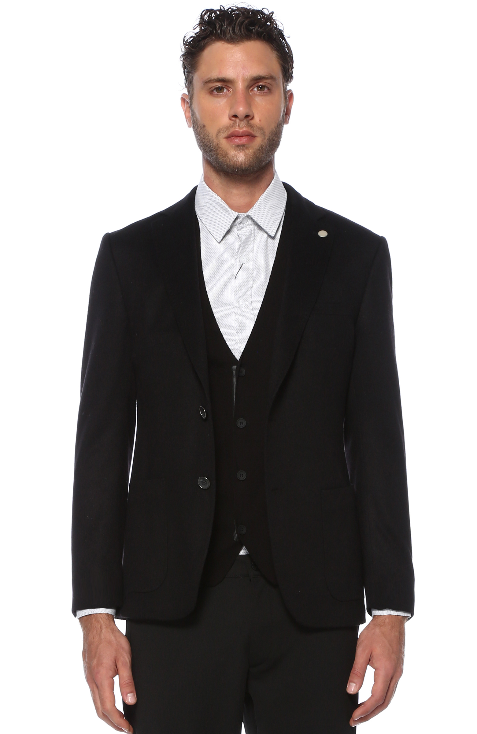 Siyah Kelebek Yaka Yün Ceket