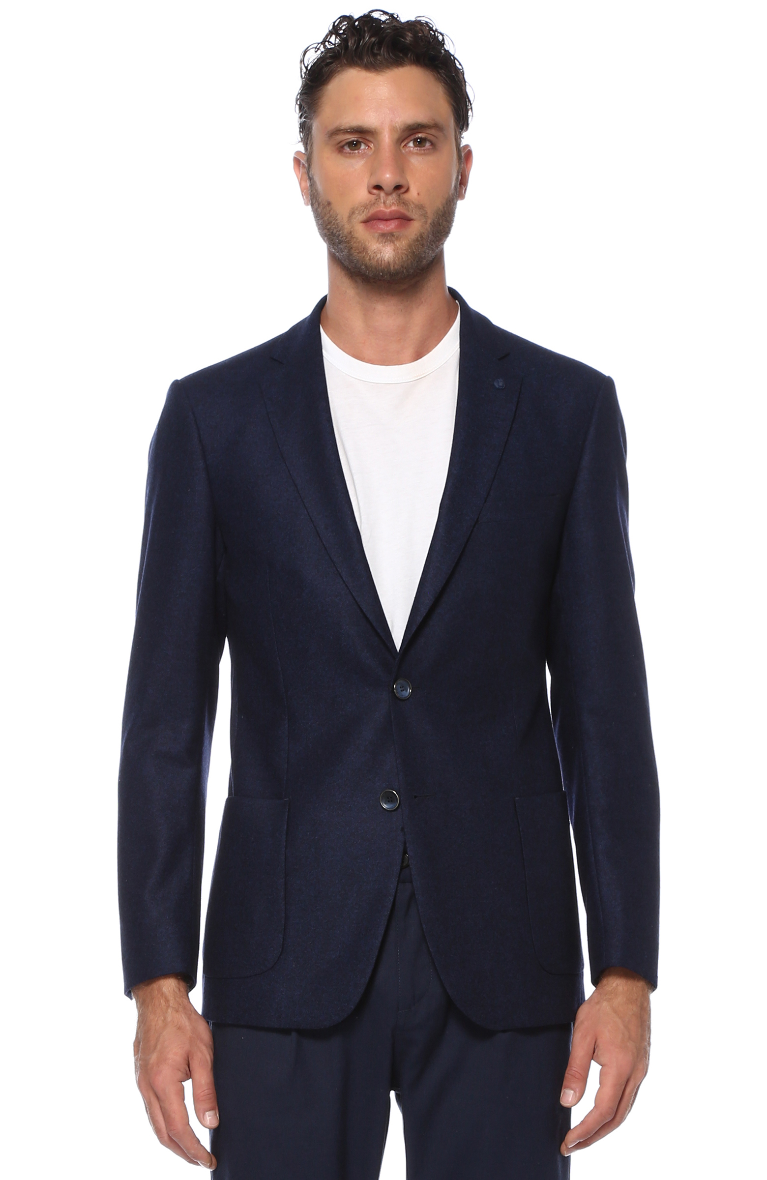 Lacivert Kelebek Yaka Yün Ceket