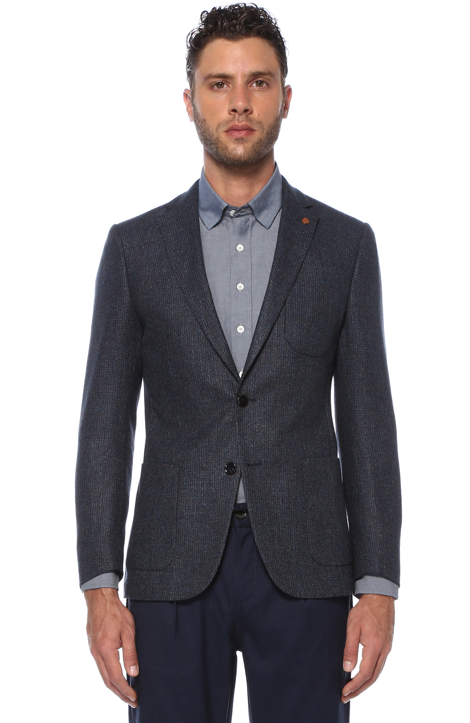 Lacivert Kelebek Yaka Yün Ceket