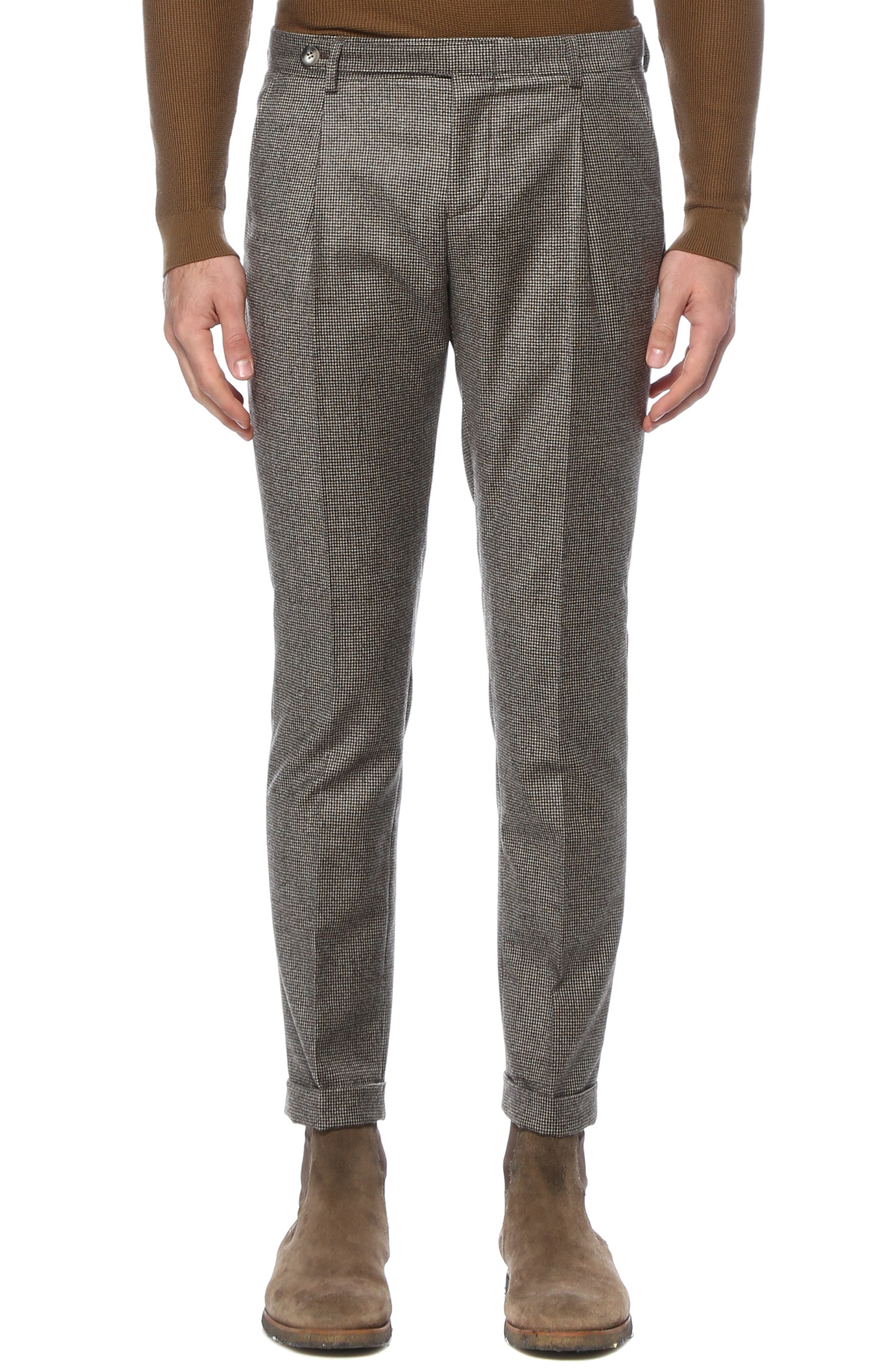 Slim Fit Kazayağı Desenli Yün Pantolon Slim Fit Kazayağı Desenli Yün Pantolon