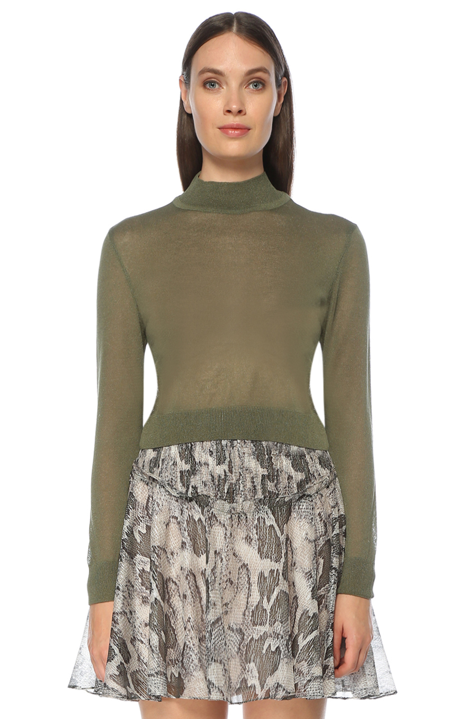 Slim Fit Yeşil Dik Yaka Kazak