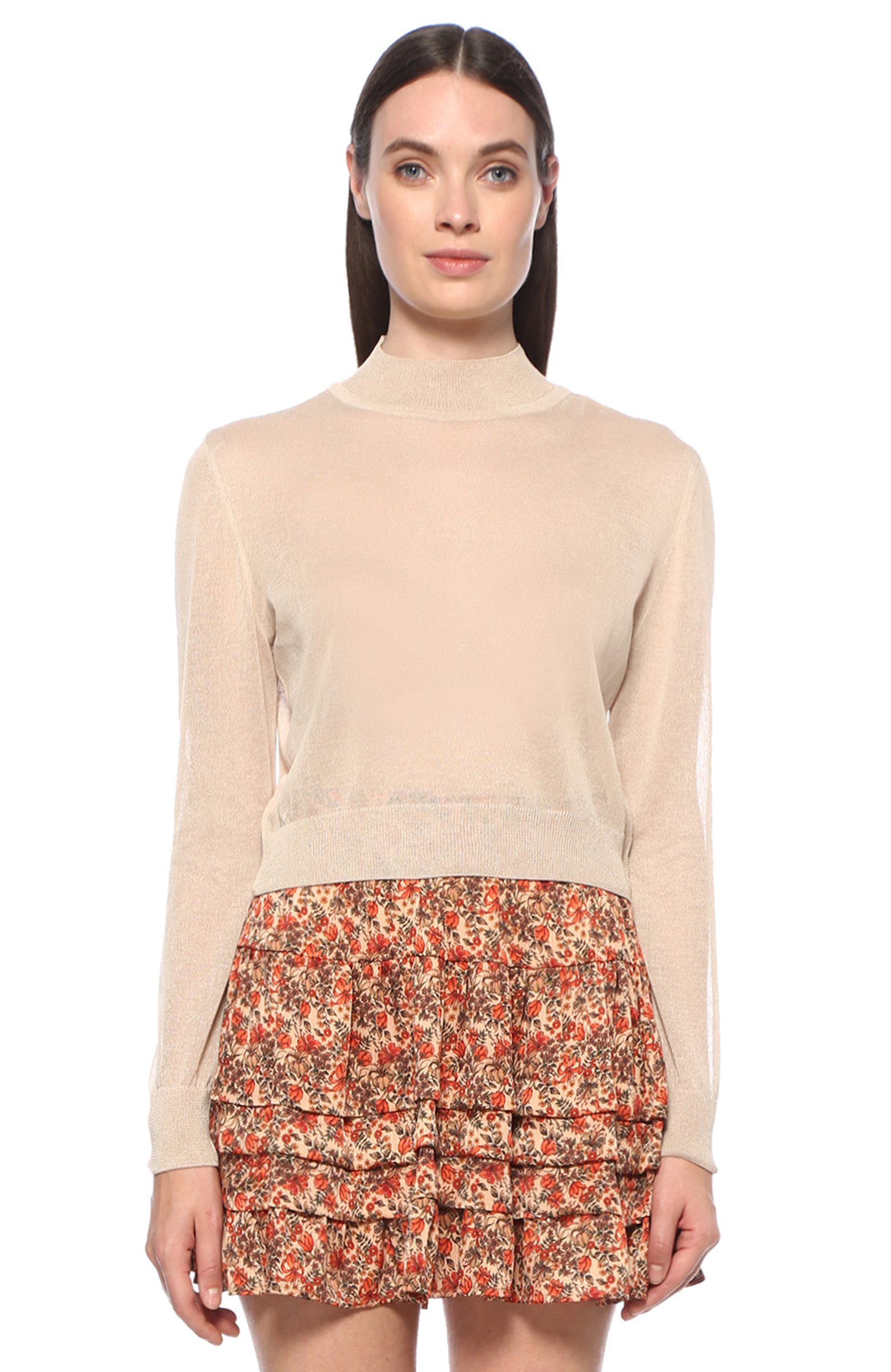 Slim Fit Bej Dik Yaka Kazak