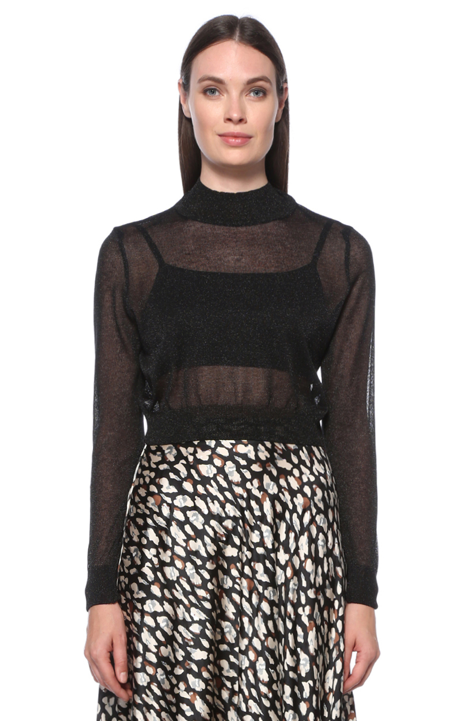Slim Fit Siyah Dik Yaka Trasnparan Triko Slim Fit Siyah Dik Yaka Trasnparan Triko