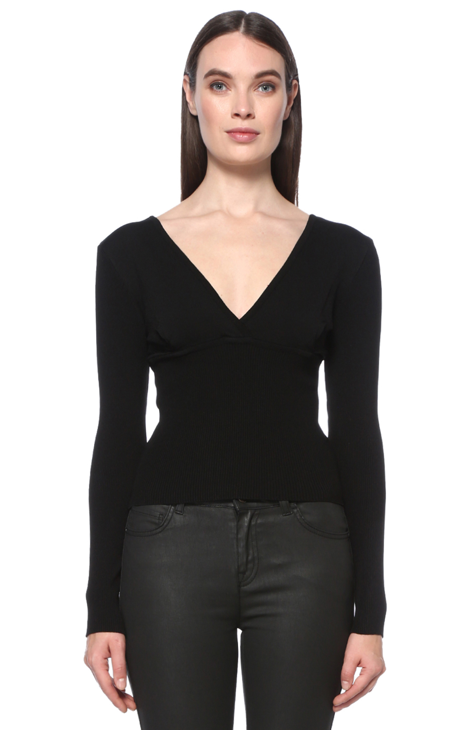 Slim Fit Siyah Çizgi Dokulu Kazak