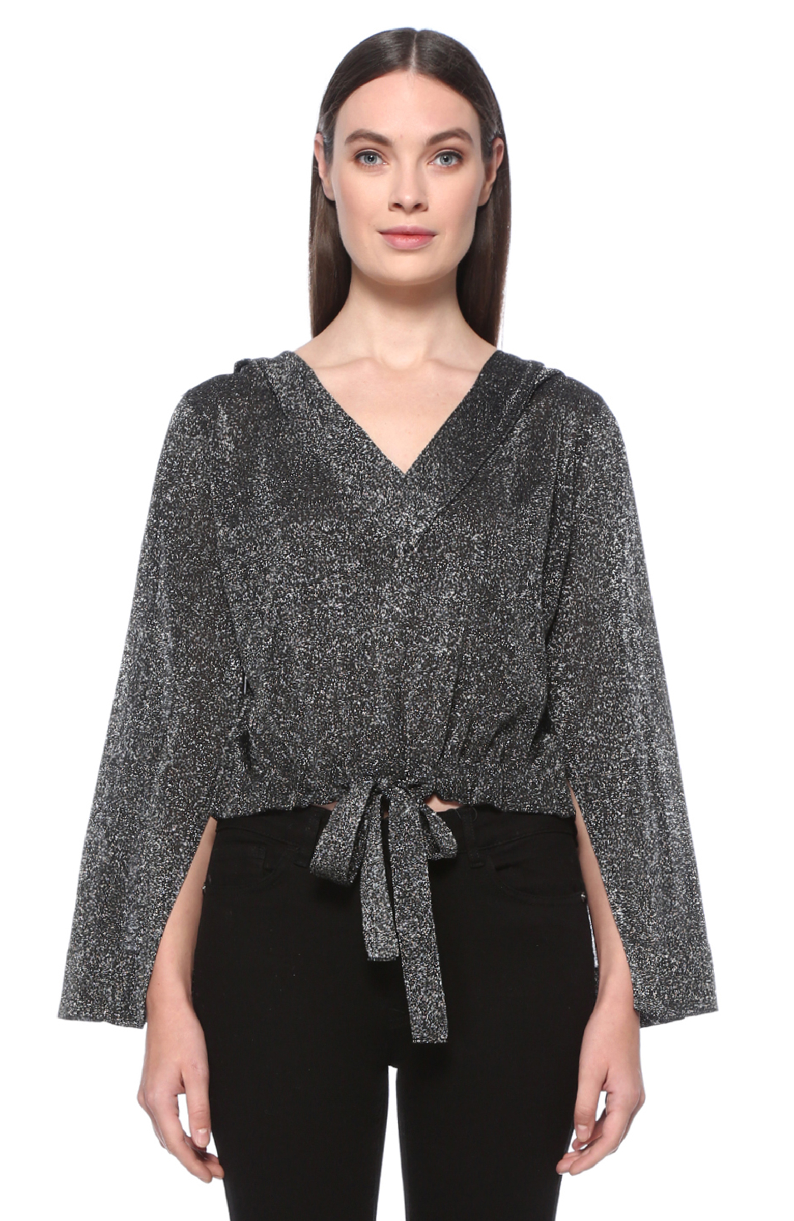 Slim Fit Siyah Kapüşonlu Sim Dokulu Kazak Slim Fit Siyah Kapüşonlu Sim Dokulu Kazak