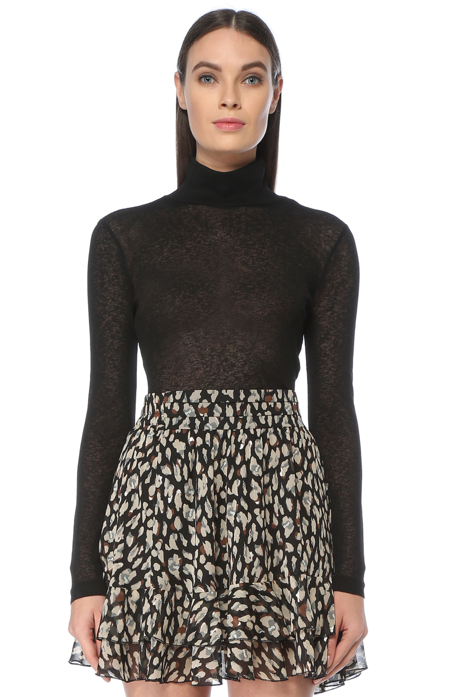 Siyah Balıkçı Yaka Uzun Kol T-shirt