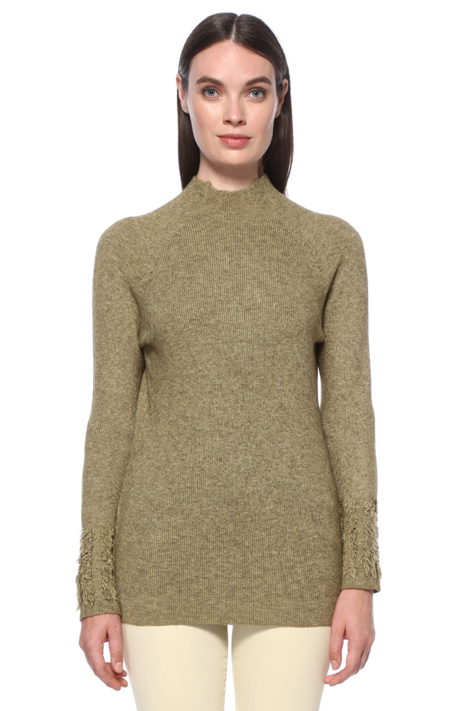 Regular Fit Bej Kolları Püskül Detaylı Kazak Regular Fit Bej Kolları Püskül Detaylı Kazak