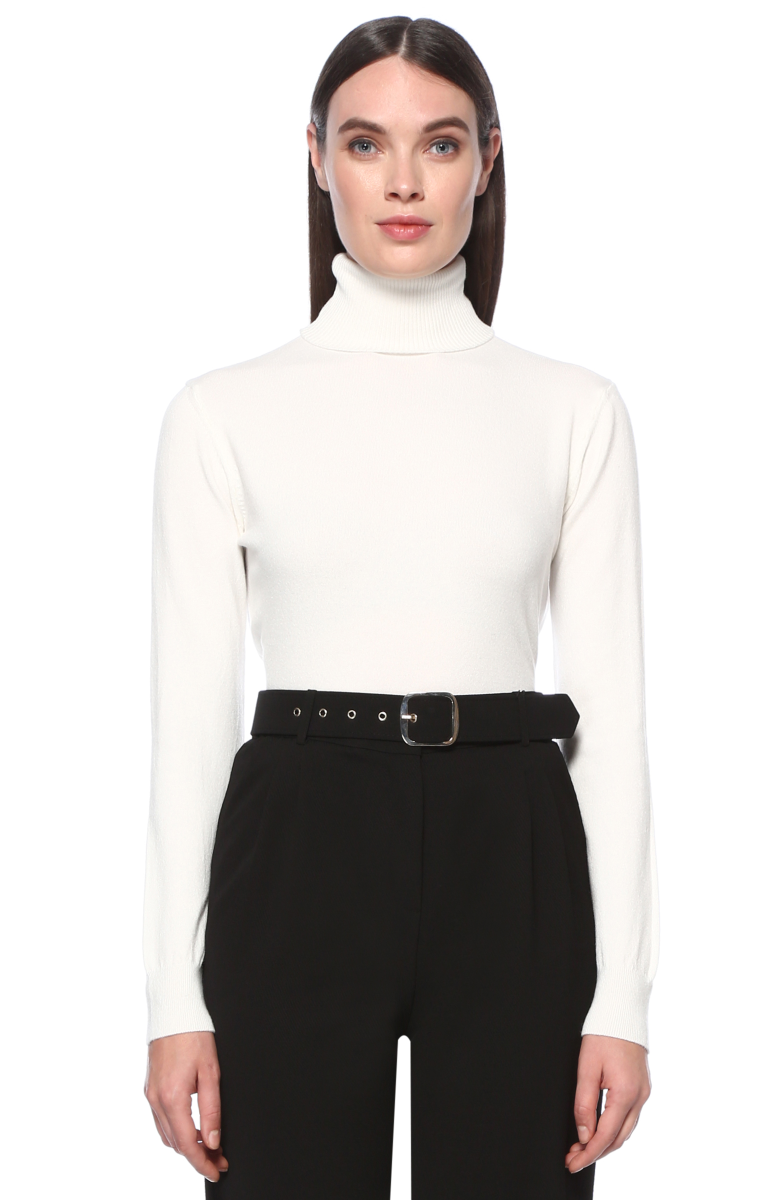 Regular Fit Beyaz Balıkçı Yaka Kazak