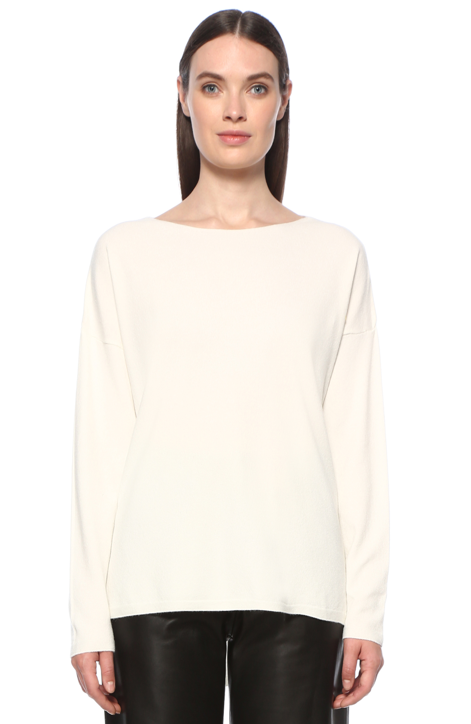 Ekru Kayık Yaka Kazak Ekru Kayık Yaka Kazak