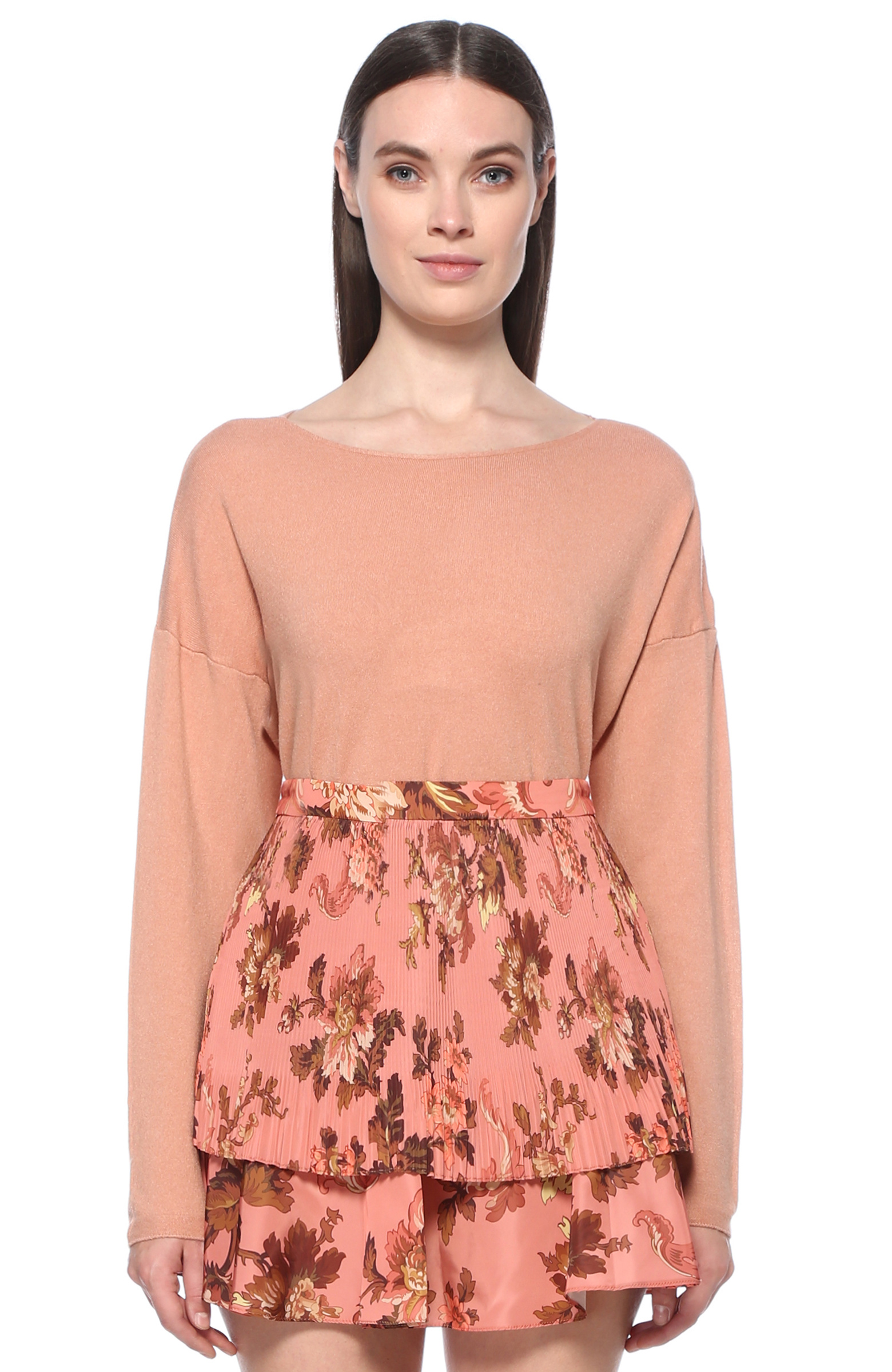 Regular Fit Pudra Bisiklet Yaka Kazak Regular Fit Pudra Bisiklet Yaka Kazak